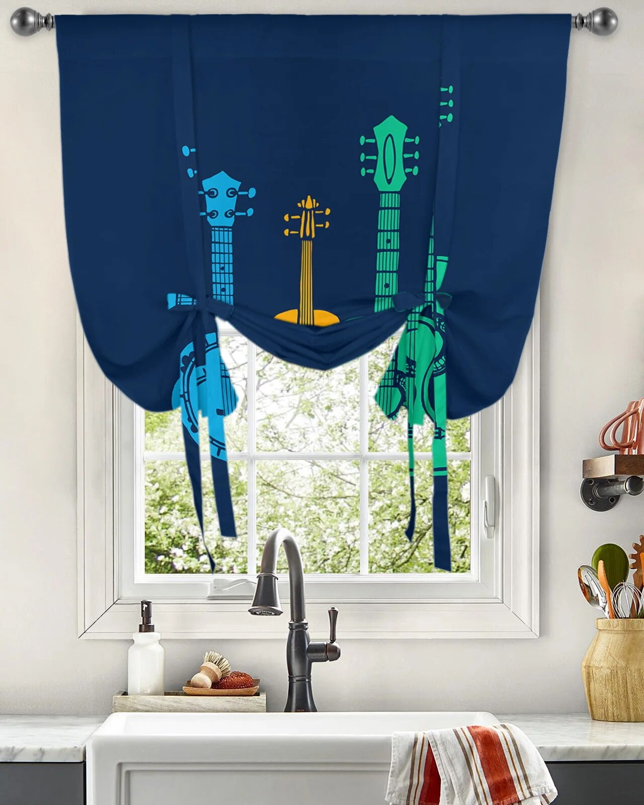 Musical Instruments Guitar Window Curtain for Living Room Kitchen Tie ...