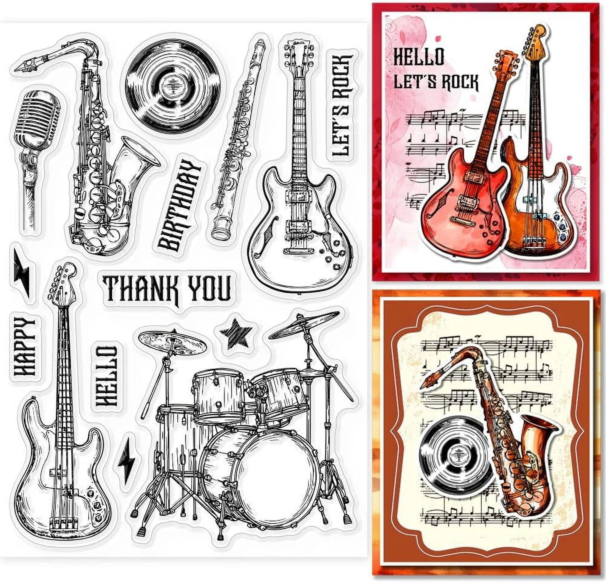 Musical Instruments Silicone Clear Stamps Saxophone Bass Guitar Music ...