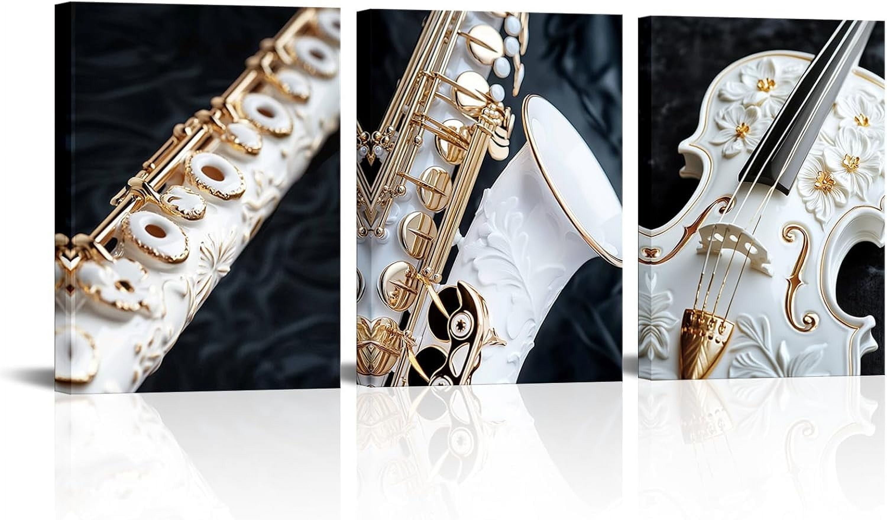 Musical Instruments Wall Art Flute Saxophone Violin Pictures Canvas ...