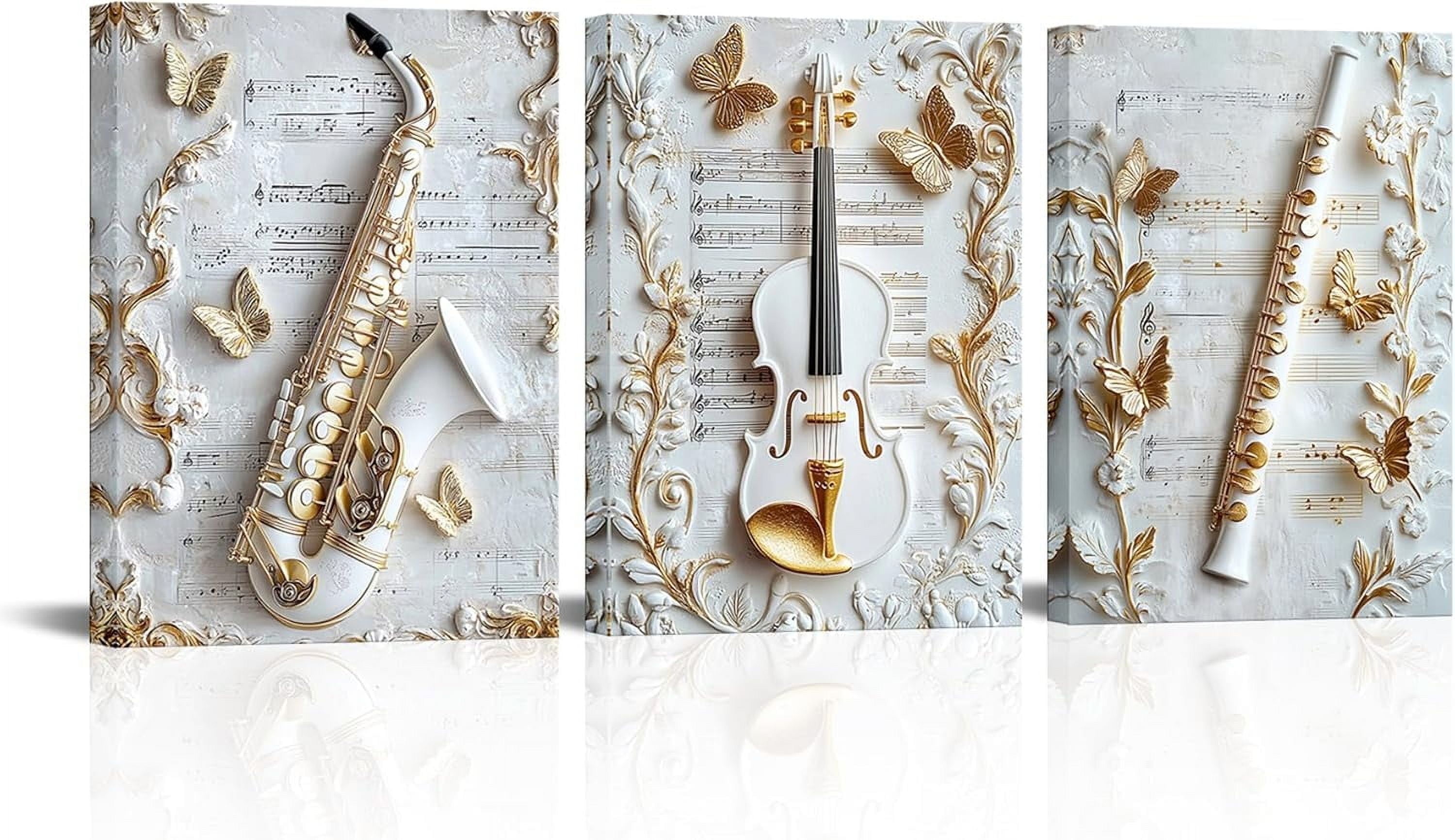 Musical Instruments Wall Art Flute Saxophone Violin Pictures Canvas ...