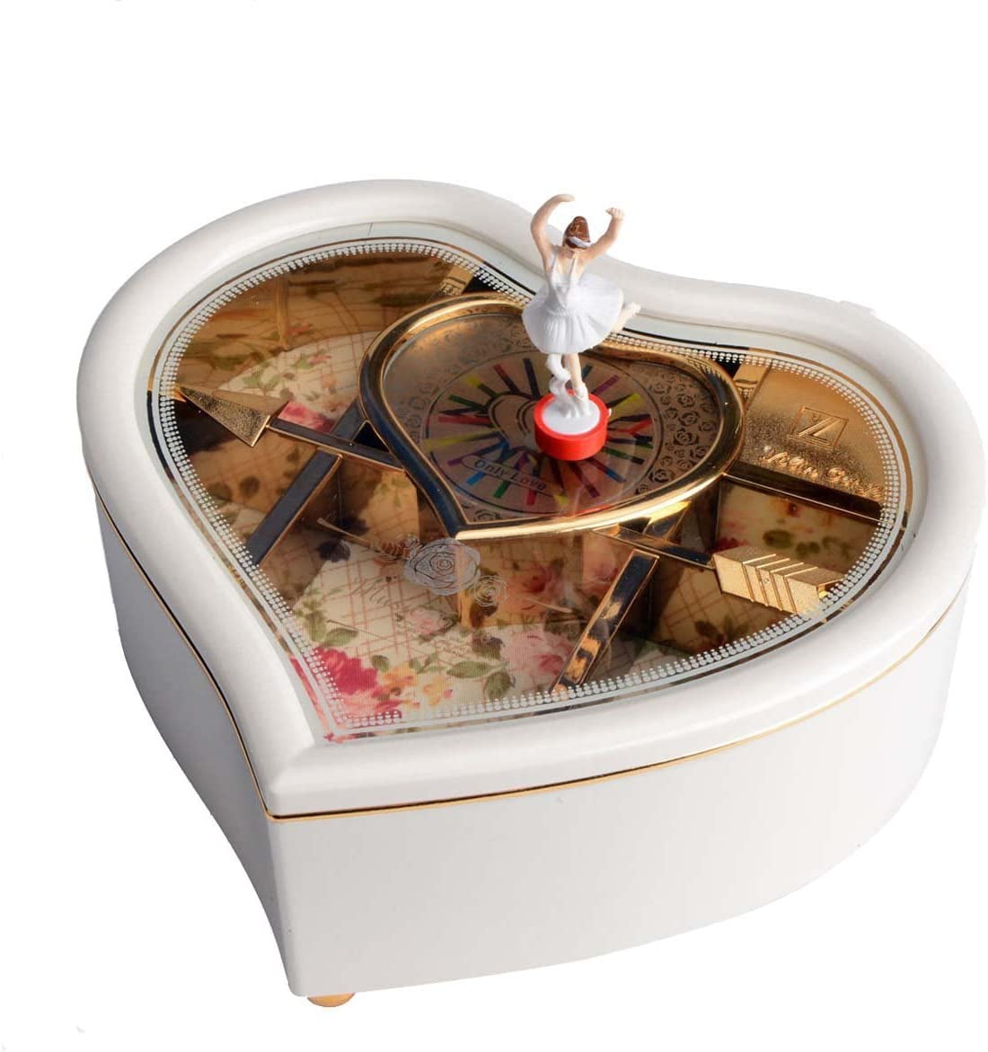 Musical Jewellery Box, Heart-Shaped Music Box with Dancing Ballerina ...