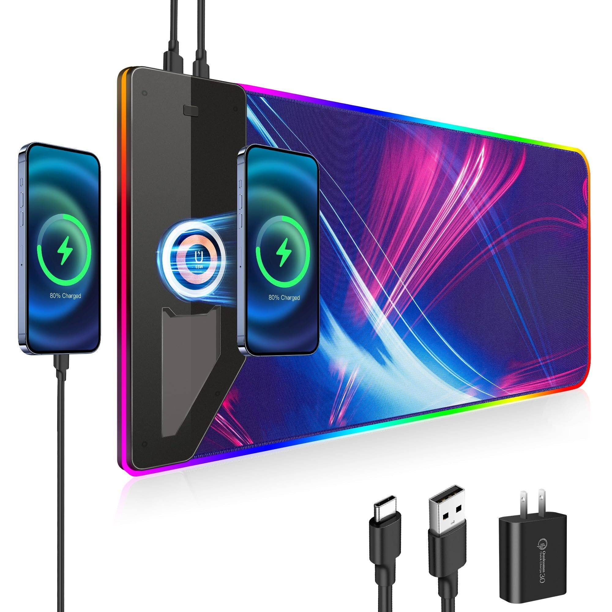 Musical Mouse Pad, RGB Mouse Pad, LED Mouse Pad, 15W Fast Wireless ...