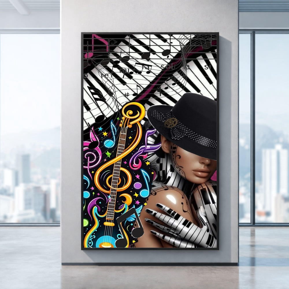 Musical Muse with Piano Keys Colorful Guitar and Notes Wall Art ...