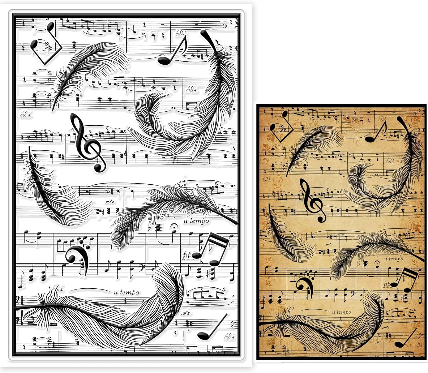 Musical Notatin and Feathers Background Clear Stamp Swan Feathers ...