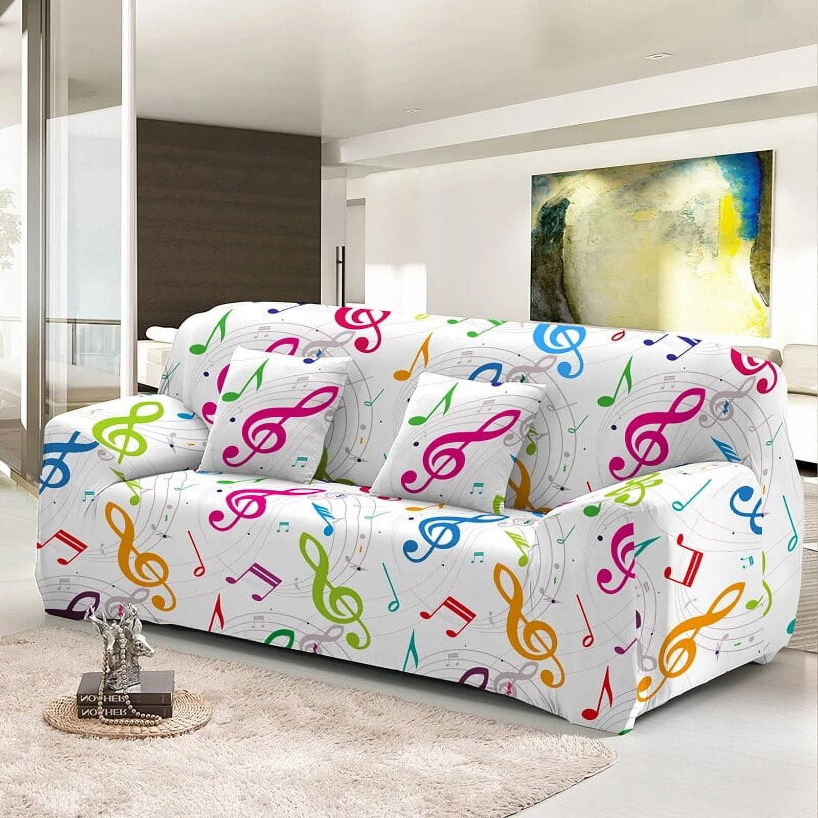 Musical Note 1/2/3/4 Seats Stretch Sofa Cover For Living Room Elastic ...