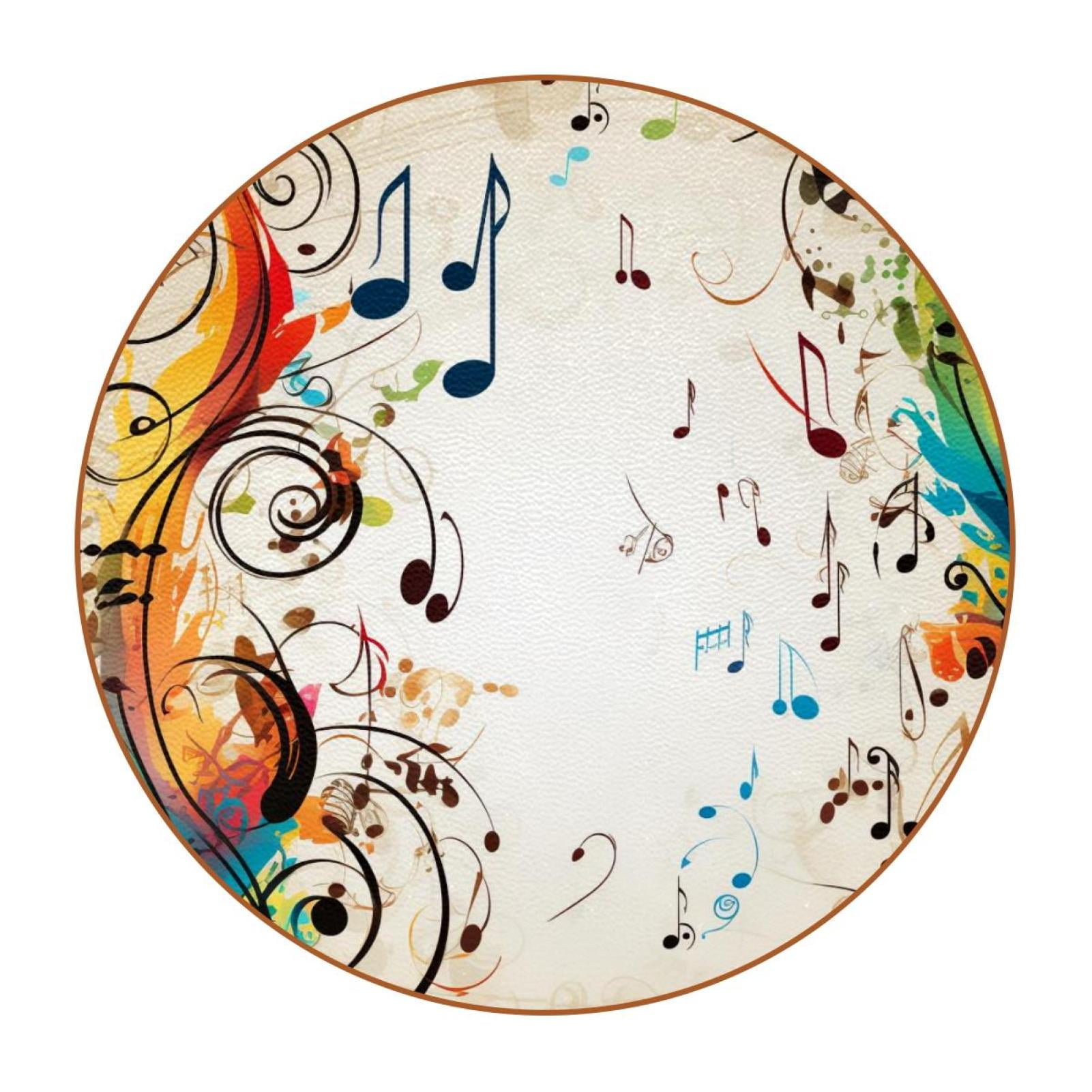 Musical Note 6PCS Round Coasters Microfiber Leather 11x11 cm/4.3x4.3 in ...