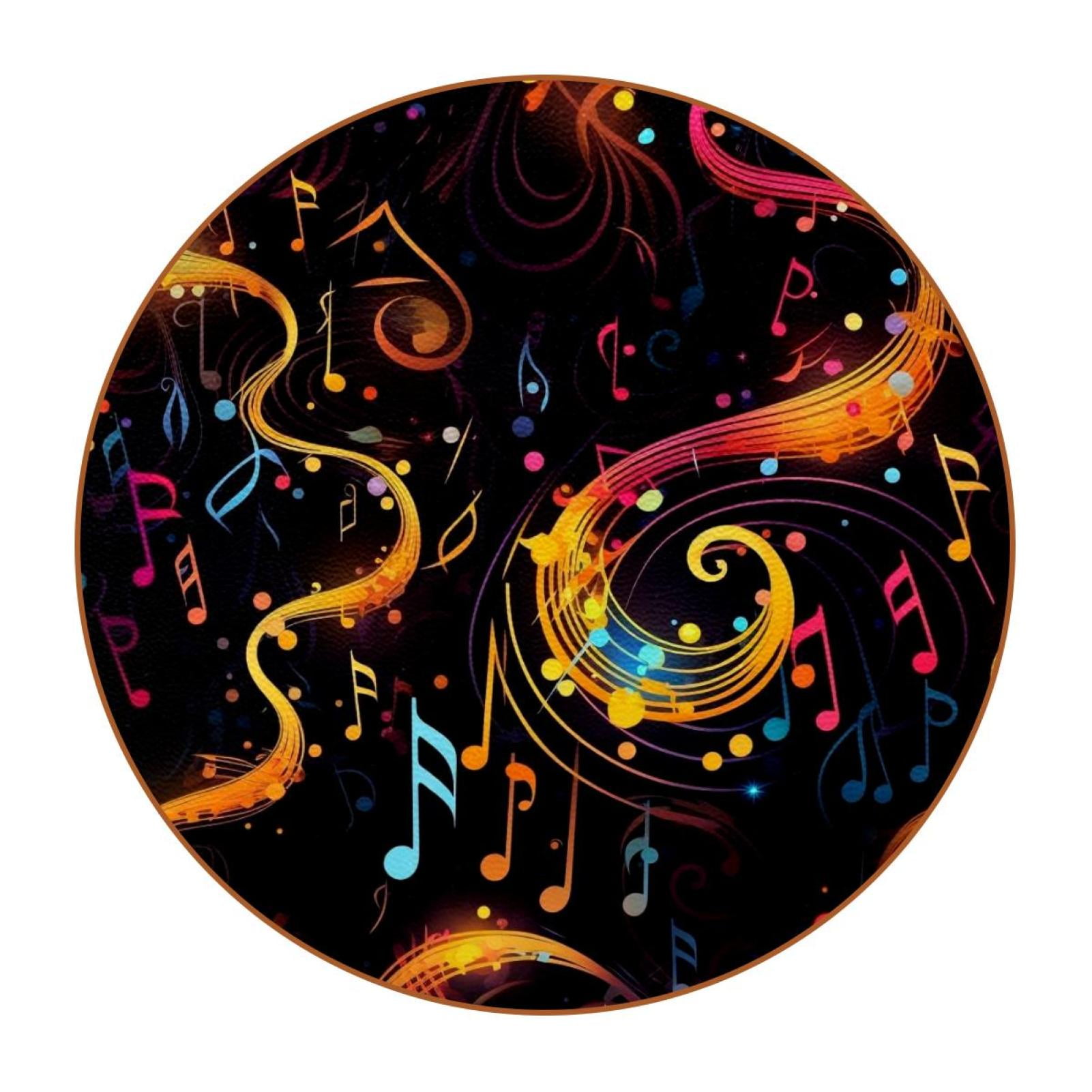 Musical Note 6PCS Round Coasters Set, Microfiber Leather Drink Coasters ...