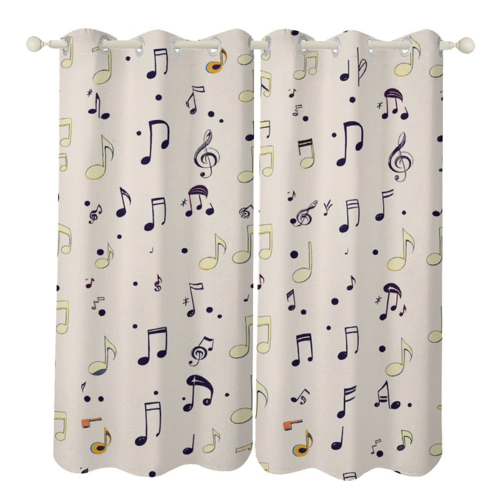 Musical Note Background Blackout Window Curtains for Bedroom Living ...