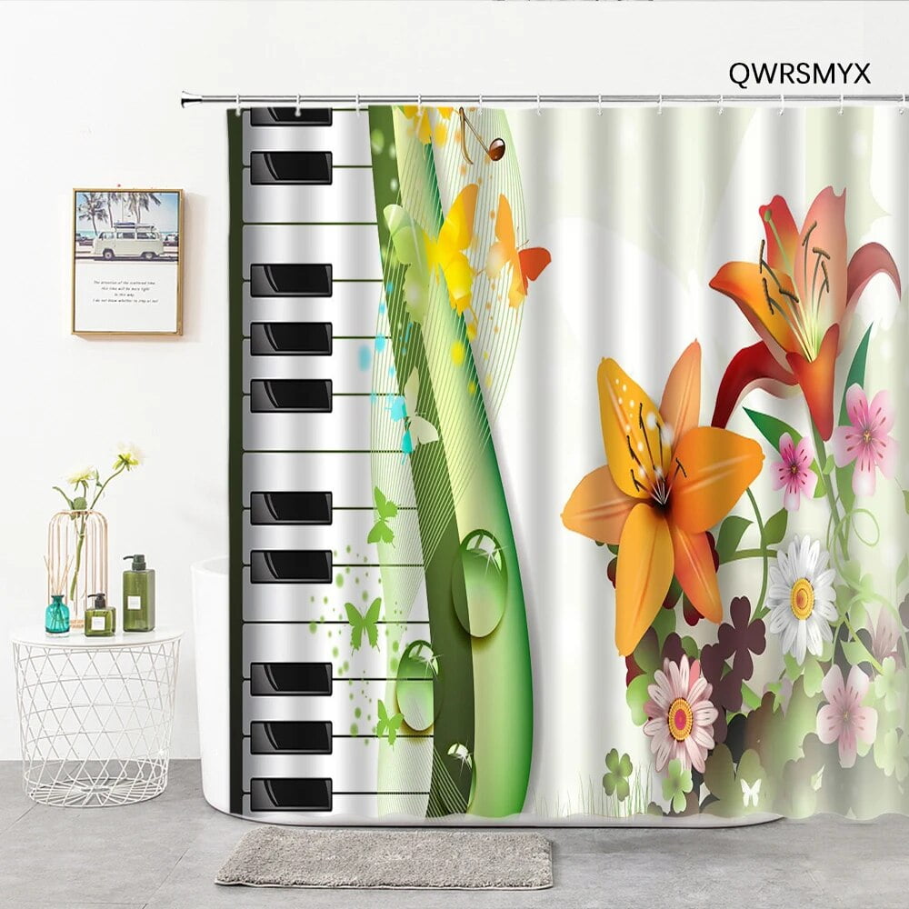 Musical Note Bamboo Texture Background Shower Curtain Modern Creative ...