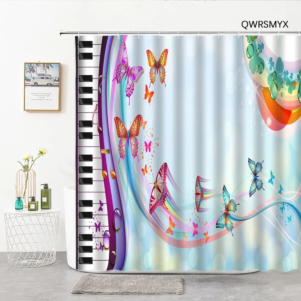 Musical Note Bamboo Texture Background Shower Curtain Modern Creative ...