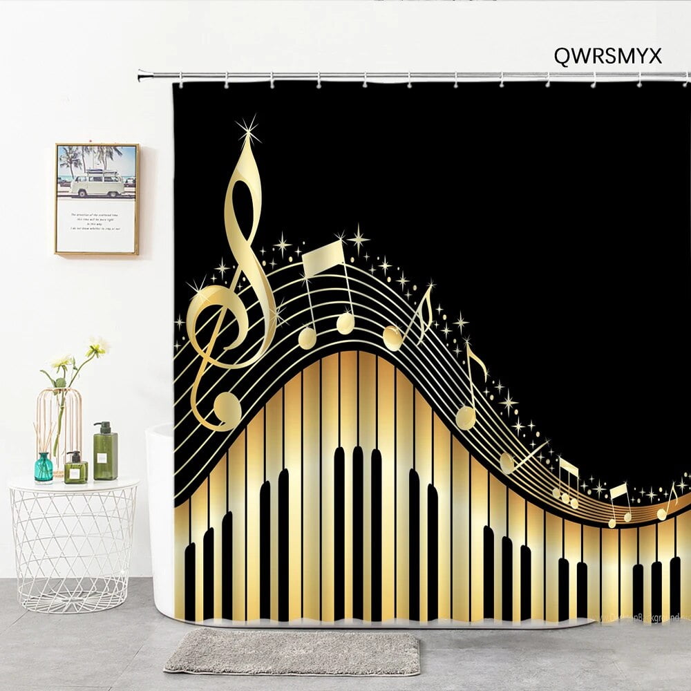 Musical Note Bamboo Texture Background Shower Curtain Modern Creative ...