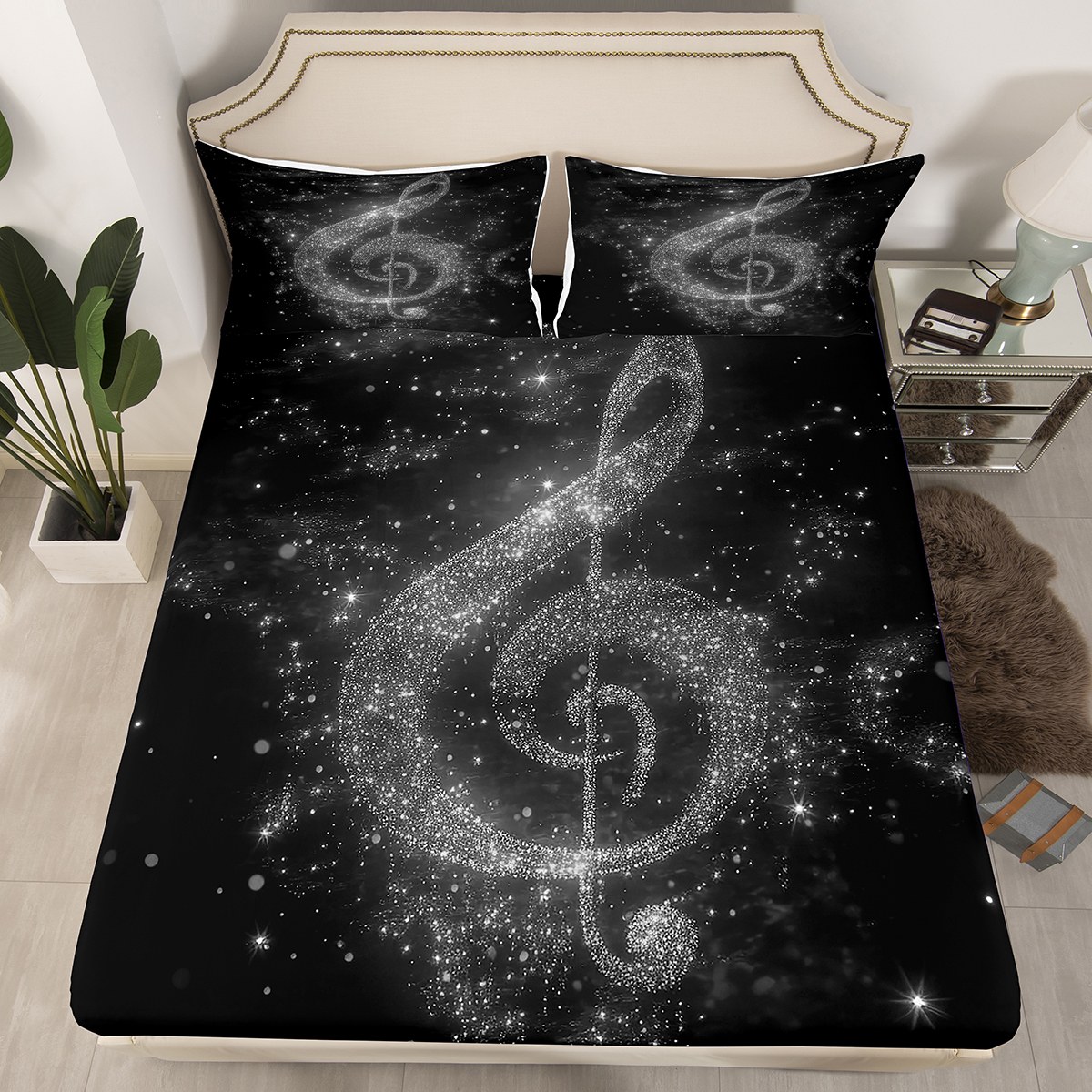 Musical Note Bedding Set Twin Size Chic Gliver Sequins Starry Glitter ...