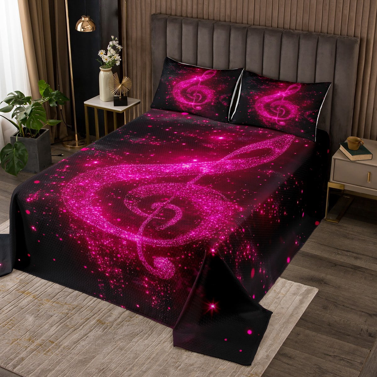 Musical Note Bedspread Queen Size Bedding For Teens Living Room Starry ...