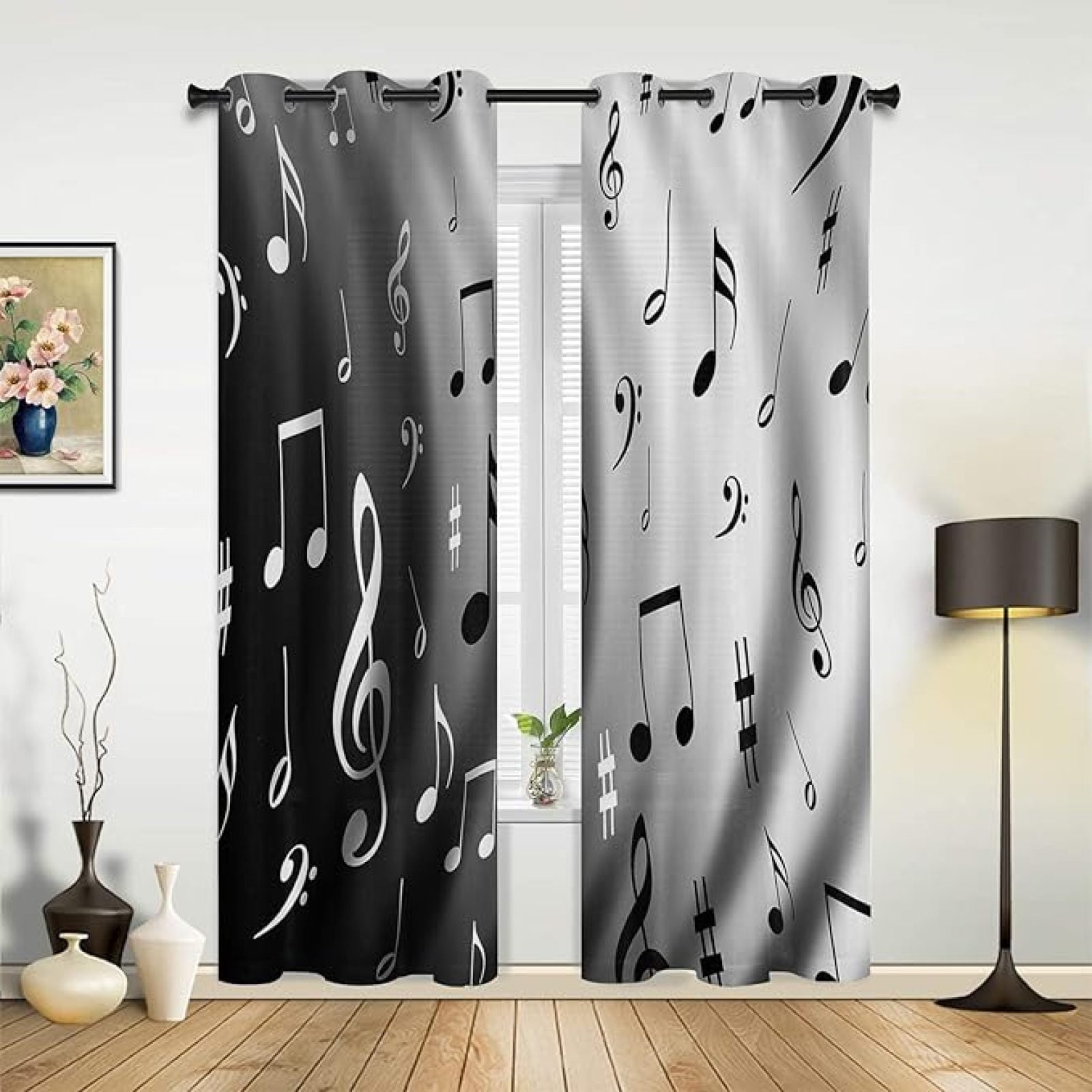 Musical Note Blackout Curtains, 3D Water Wave Print Window Curtains ...
