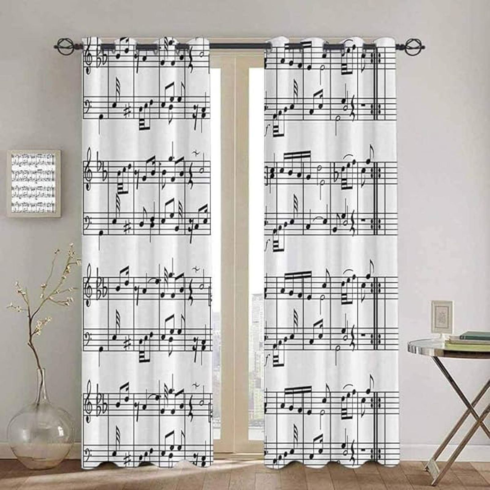 Musical Note Blackout Curtains, Notes On Sheet Music 3D Printed Drapes ...