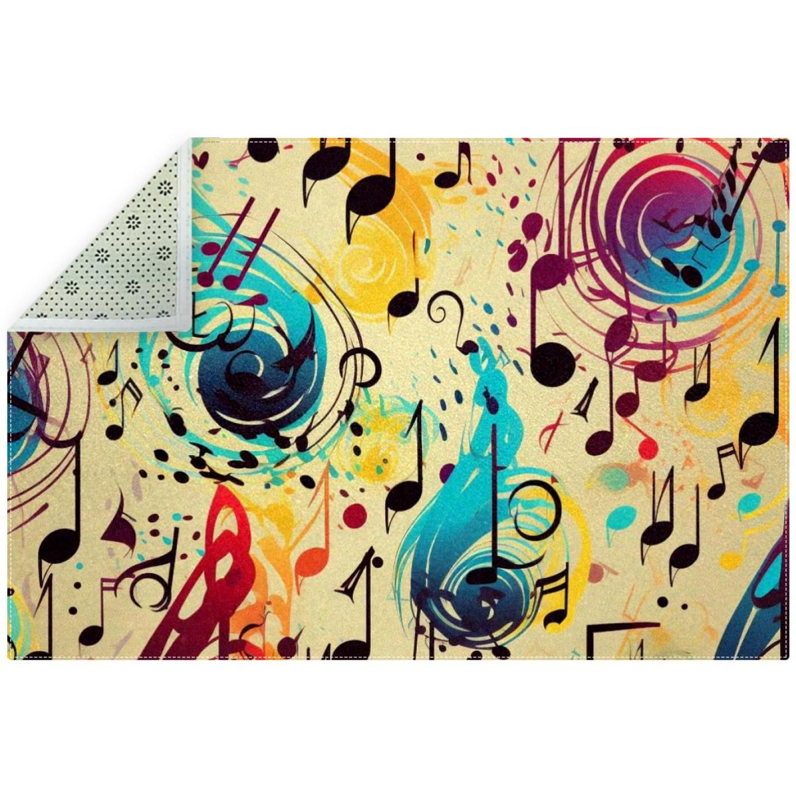 Musical Note Modern Geometric Polyester Area Rug - Grey and White Contemporary Right-Angle Floor ...