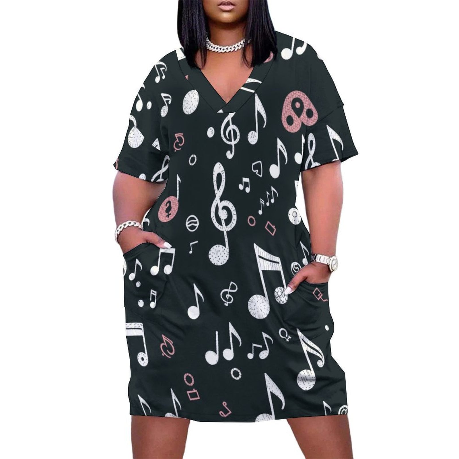 Musical Note Pattern Loose Pocket Dress Party Dresses for Women Elegant ...