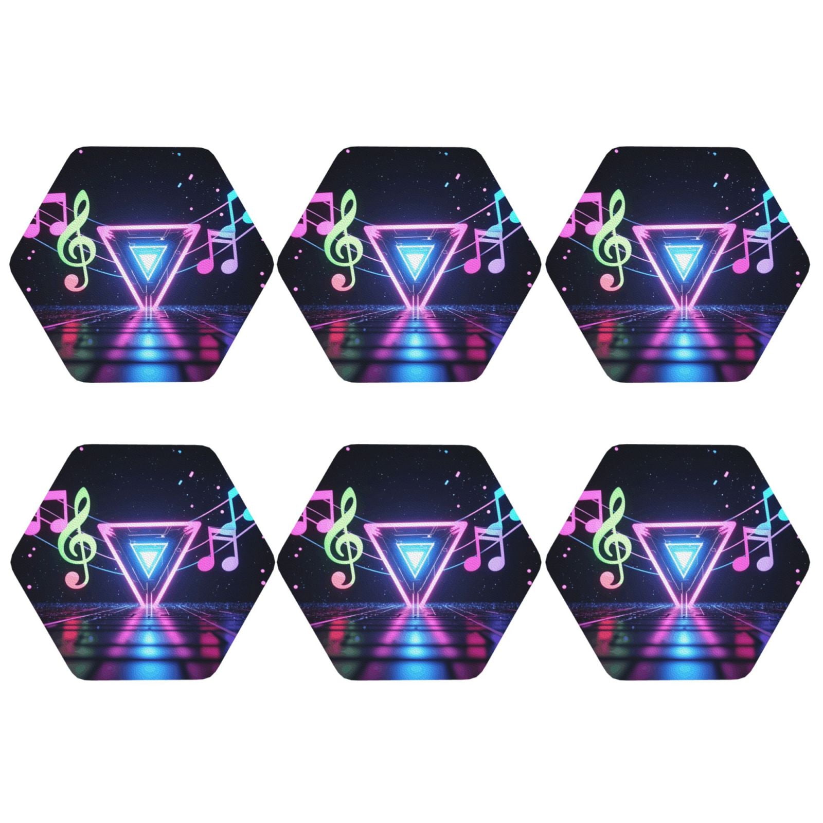 Musical Note Pattern Set of 6 Faux Leather 4 Inch Coasters Drinks ...