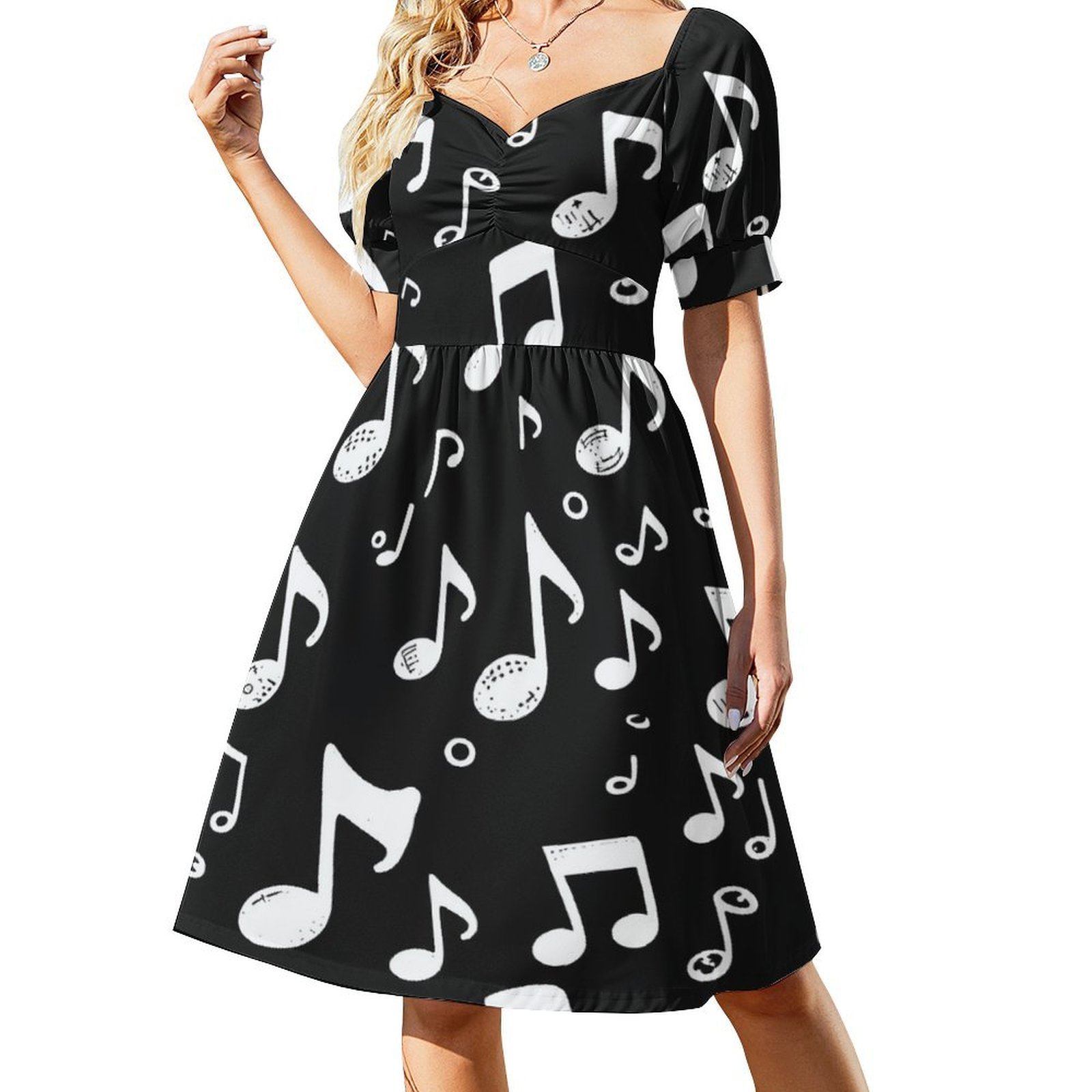 Musical Note Pattern Short Sleeved Dress Fairy Dress Evening Gown Women ...