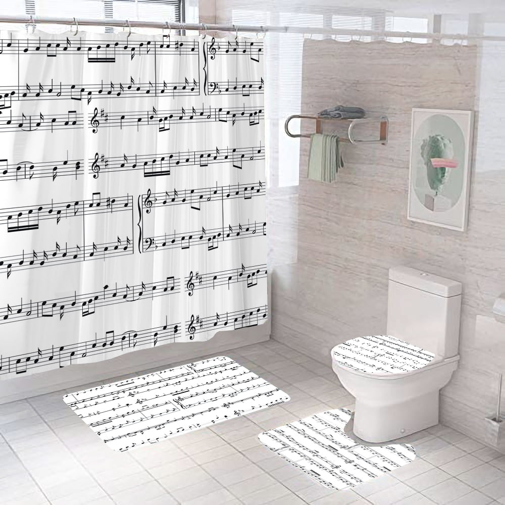 Musical Note Printed Shower Curtain Waterproof Polyester Bathroom ...