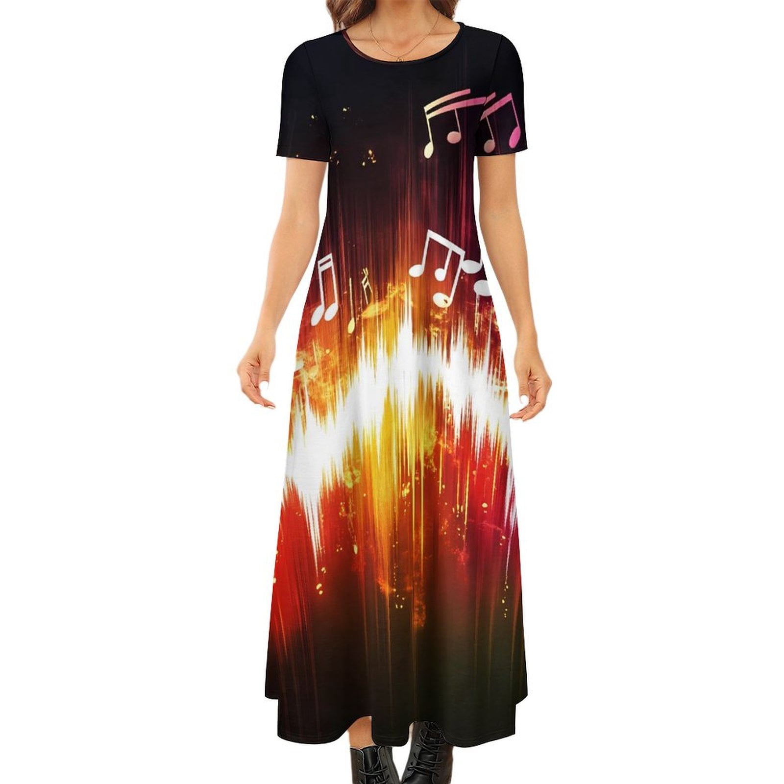 Musical Notes And Sound Waves Women's Maxi Dress Summer Casual Short ...