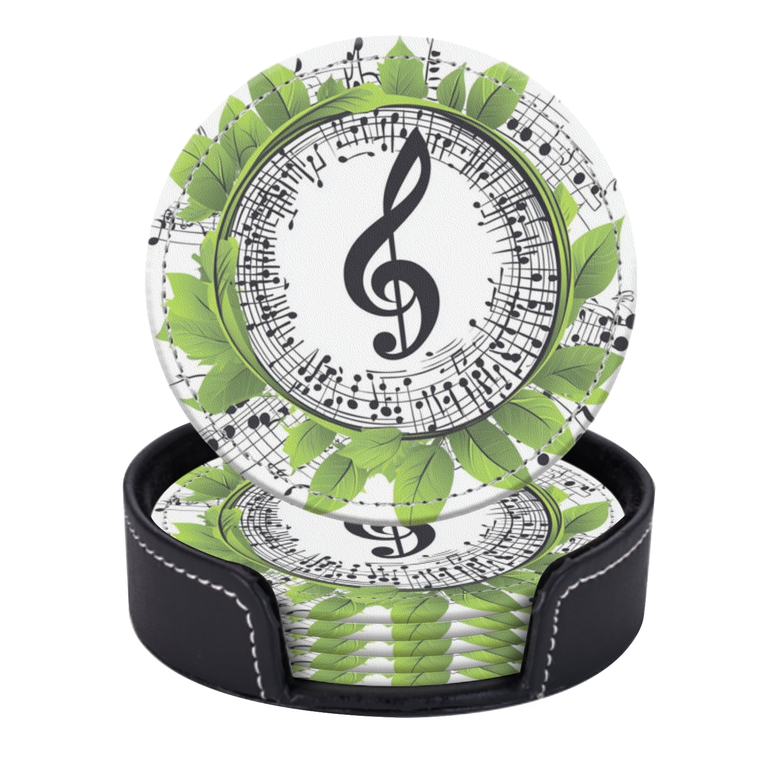 PU Leather Coasters for Drinks Bar Beer,Set of 6 with Holder,Round ...