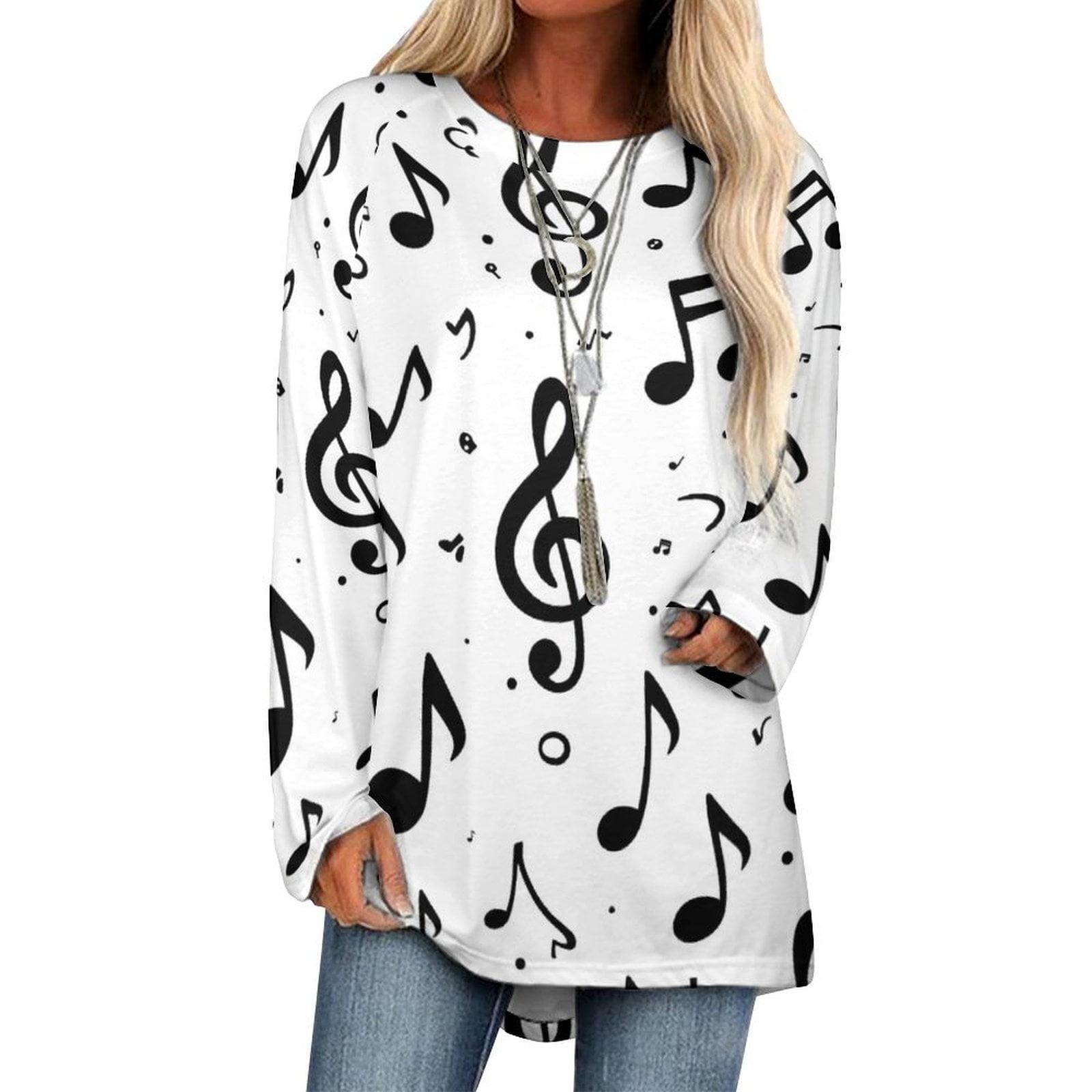 Musical Notes Background 3D Print Women Long Sleeve T Shirt Oversized ...