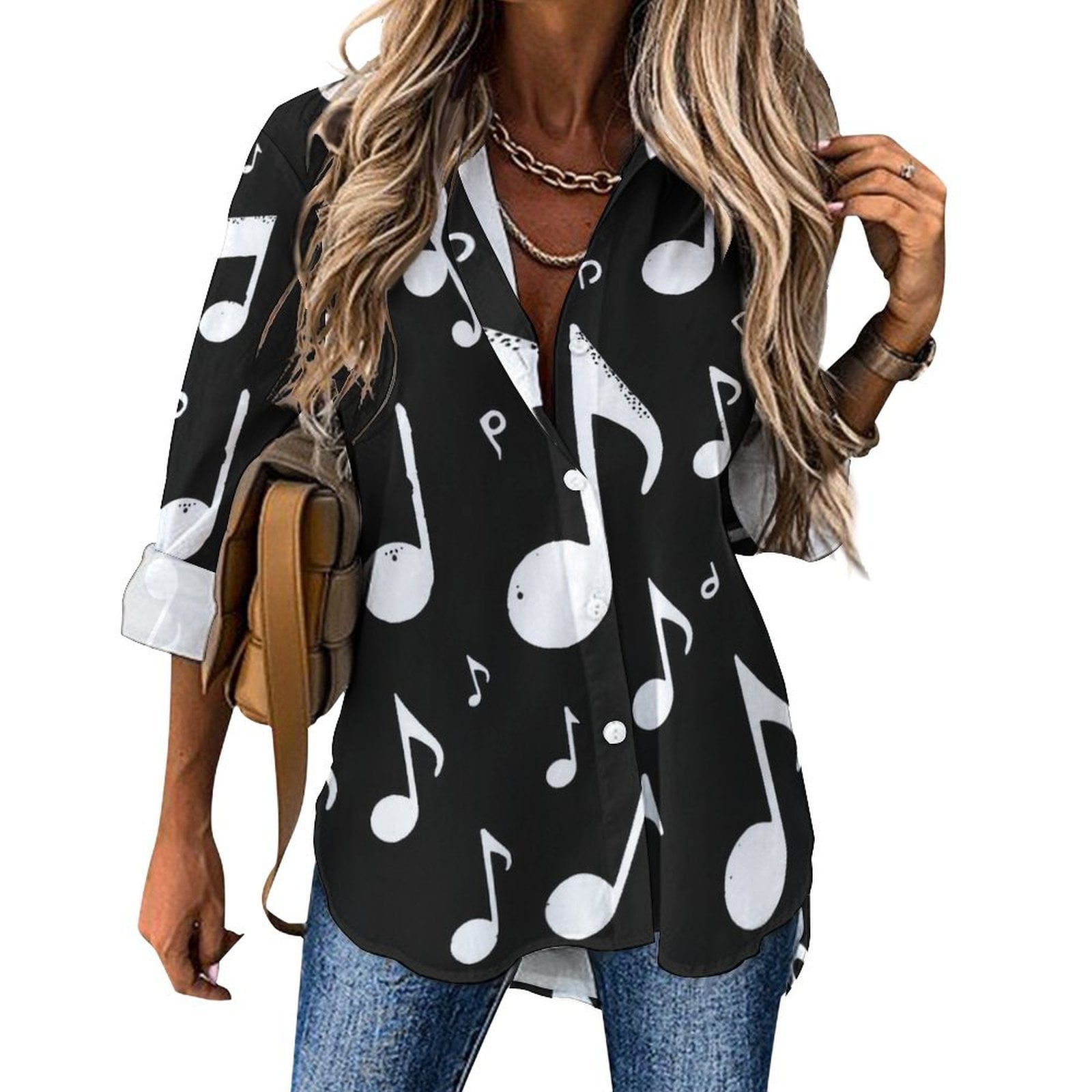 Musical Notes Background Blouses Women Long-Sleeve Simple Shirt Autumn ...