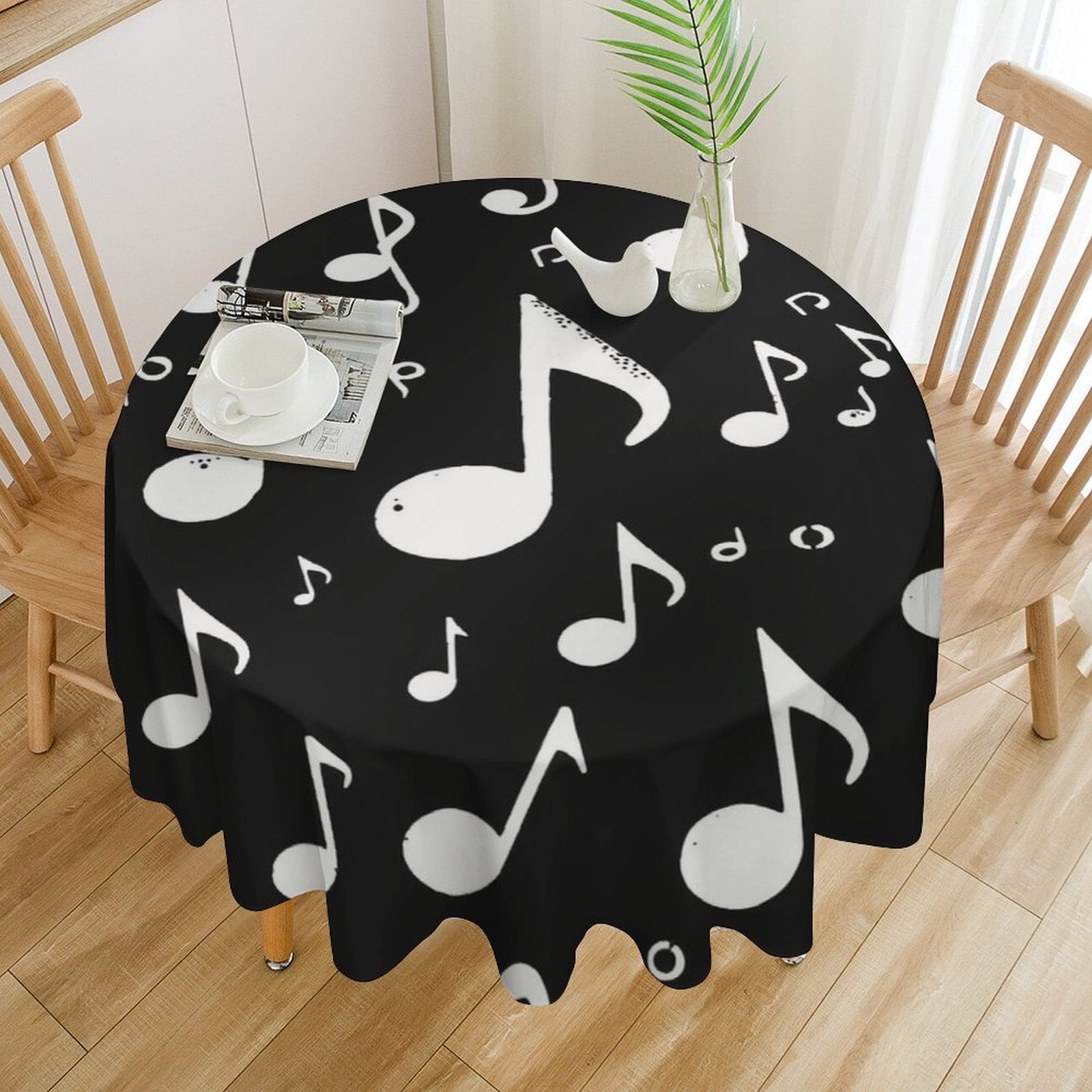 Musical Notes Background Round Polyester Tablelcoth Circular Table ...