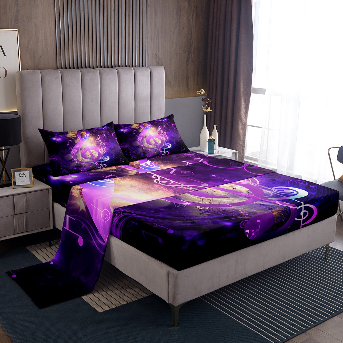 Musical Notes Bed Sheets Set Music Sheet Set Full,Watercolor Hippie Pop ...