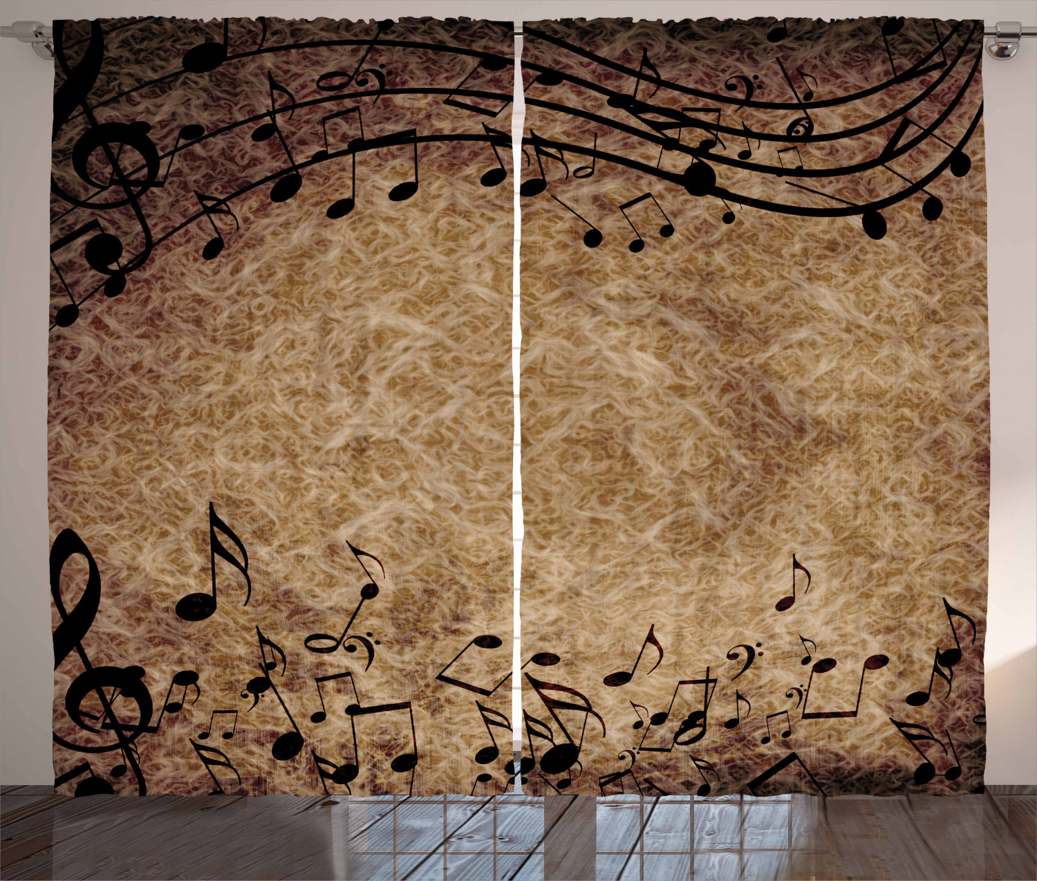 Ambesonne Music Curtains 2 Panel Set, Notes with Sheet Monochrome, 108 ...