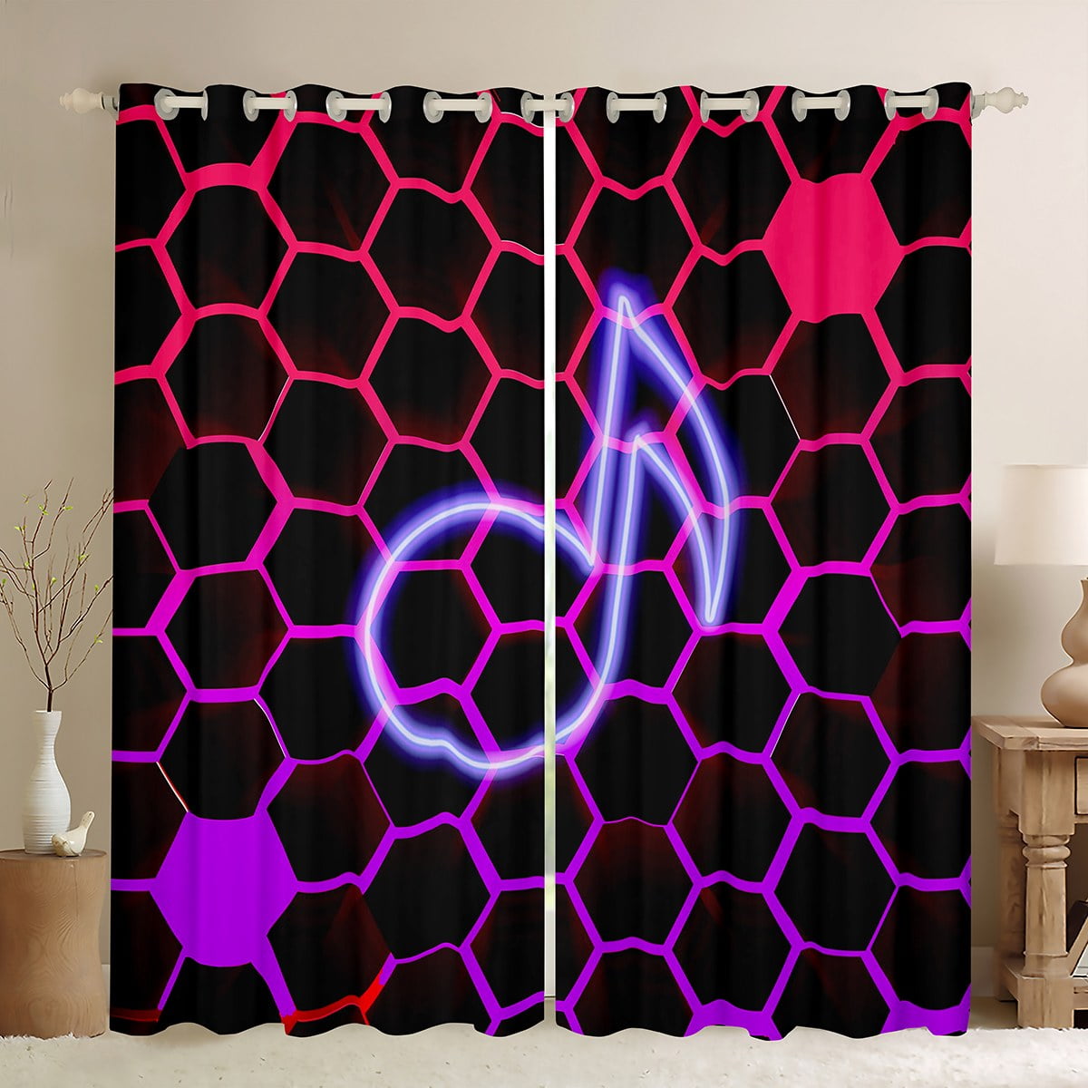 Musical Notes Curtains & Drapes Black Purple Blackout Curtains, Neon ...