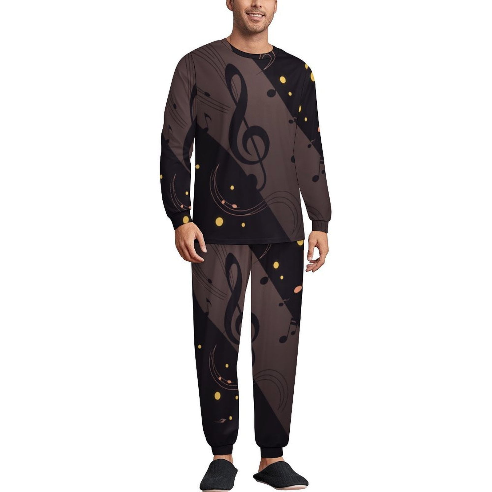 Musical Notes Design Pajamas Long Sleeves 2 Pieces Room Pajama Sets ...