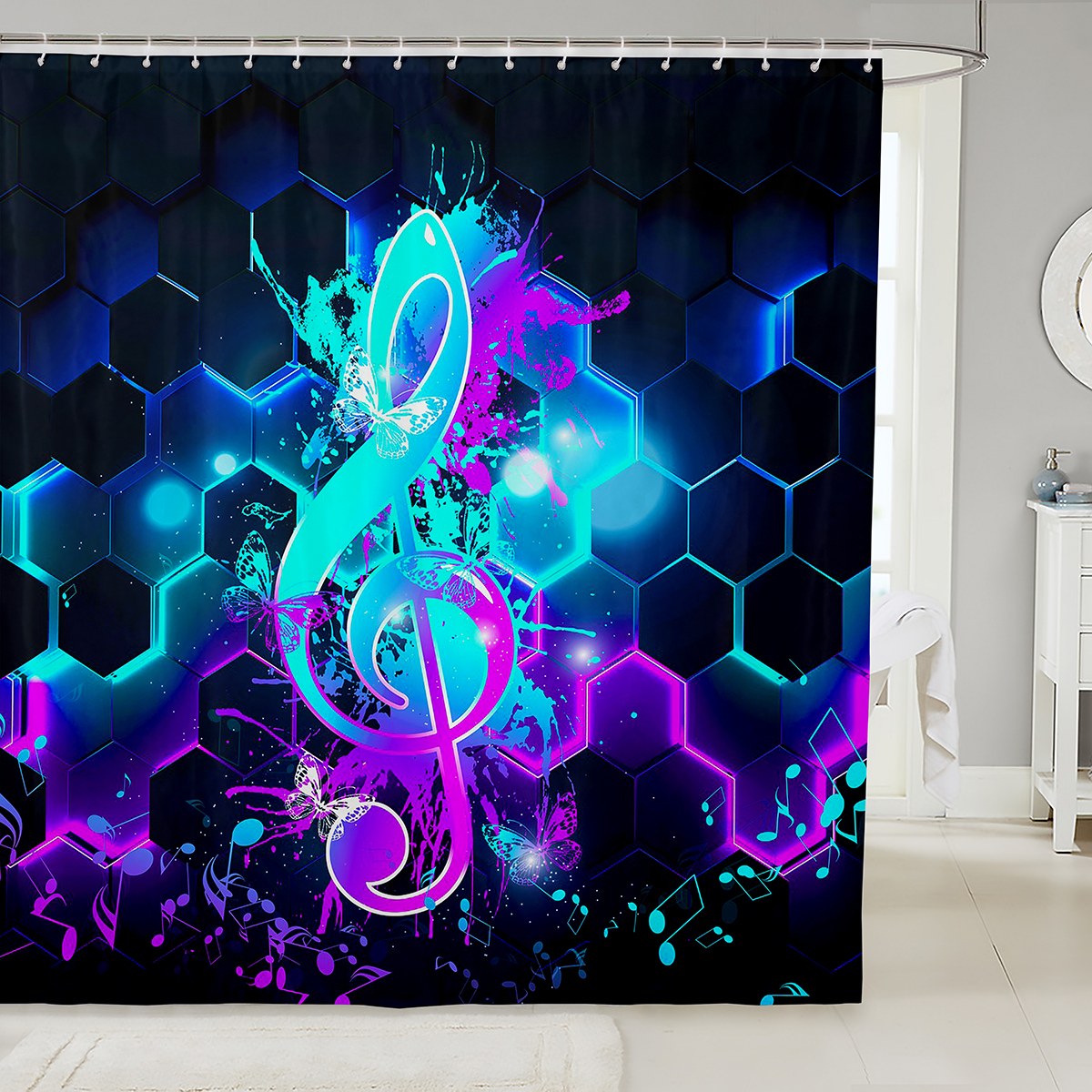 Musical Notes Fabric Shower Curtain Music Themed Bathroom Shower ...