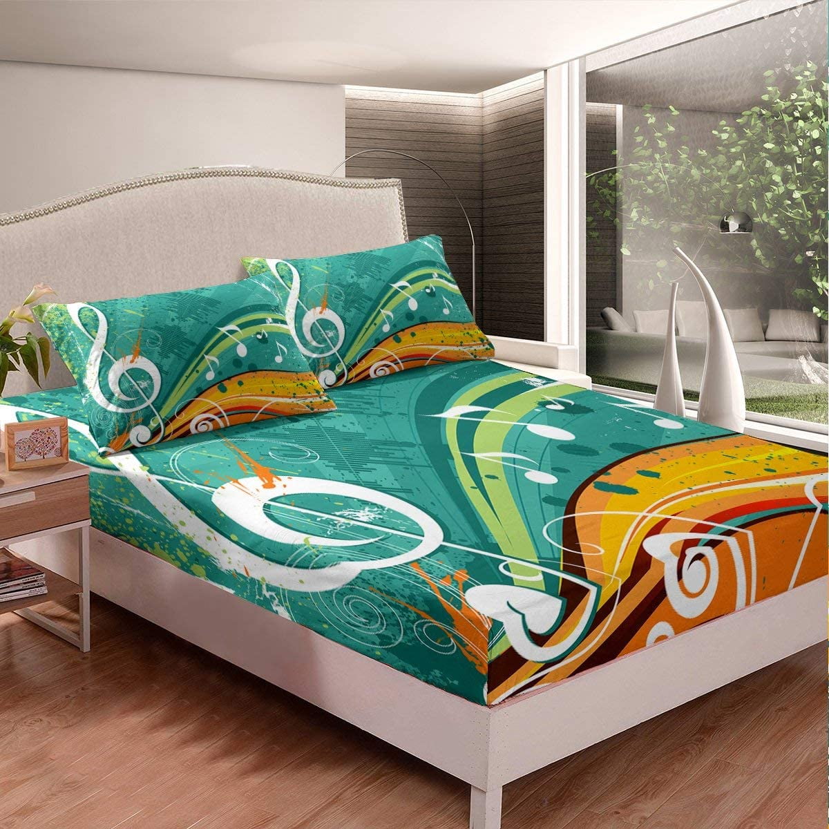Musical Notes Fitted Sets Music Bed Sheets Twinkling Stars for Kids ...