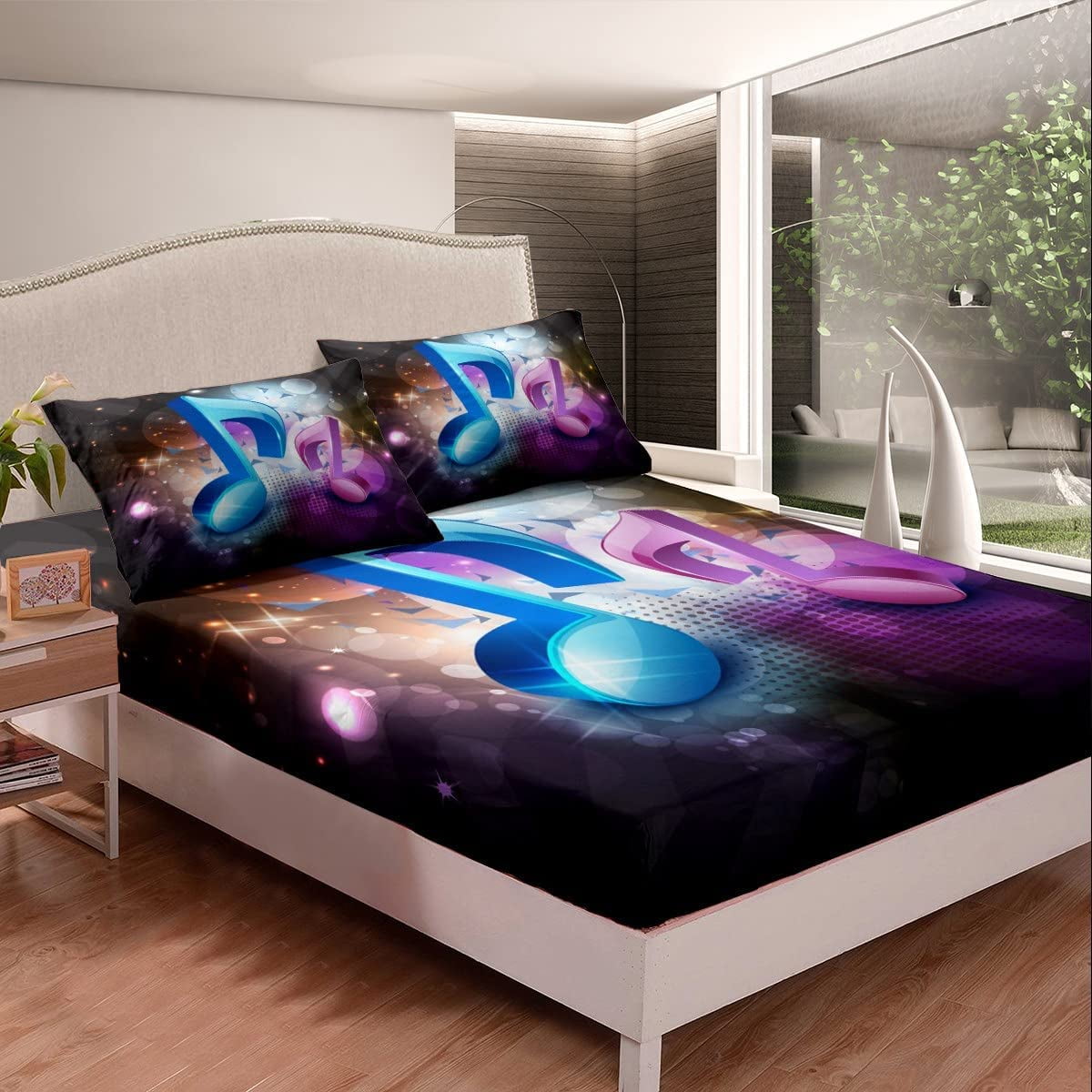 Musical Notes Fitted Sets Music Bed Sheets Twinkling Stars for Kids ...