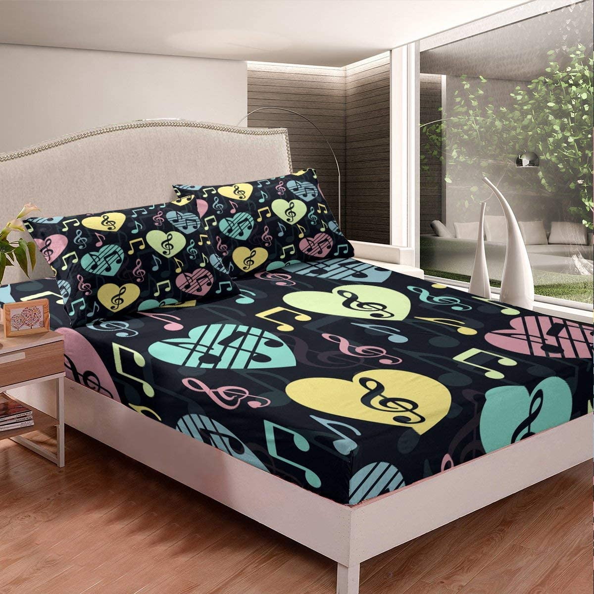 Musical Notes Fitted Sets Music Bed Sheets Twinkling Stars for Kids ...