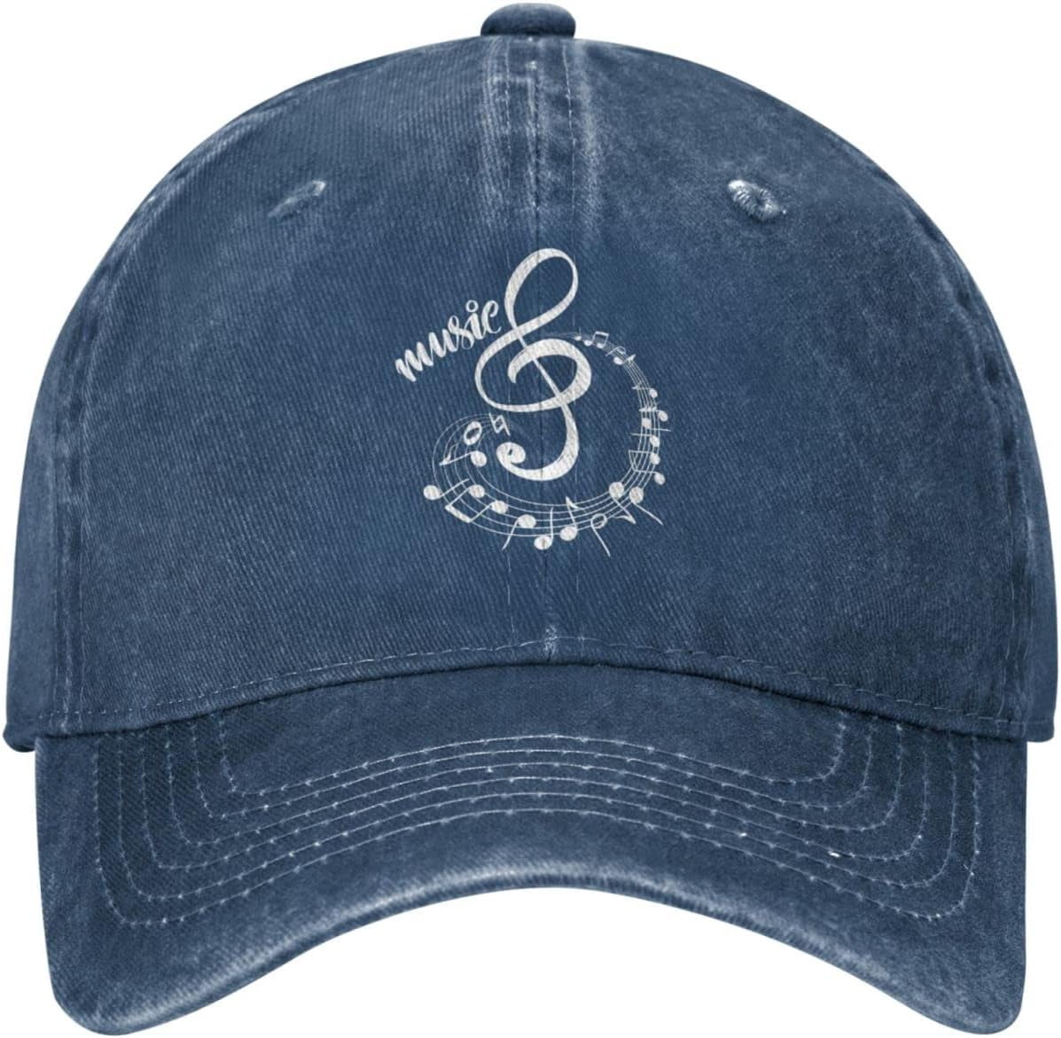 Musical Notes Icon Music Distressed Adjustable Washed Denim Mens Dad ...