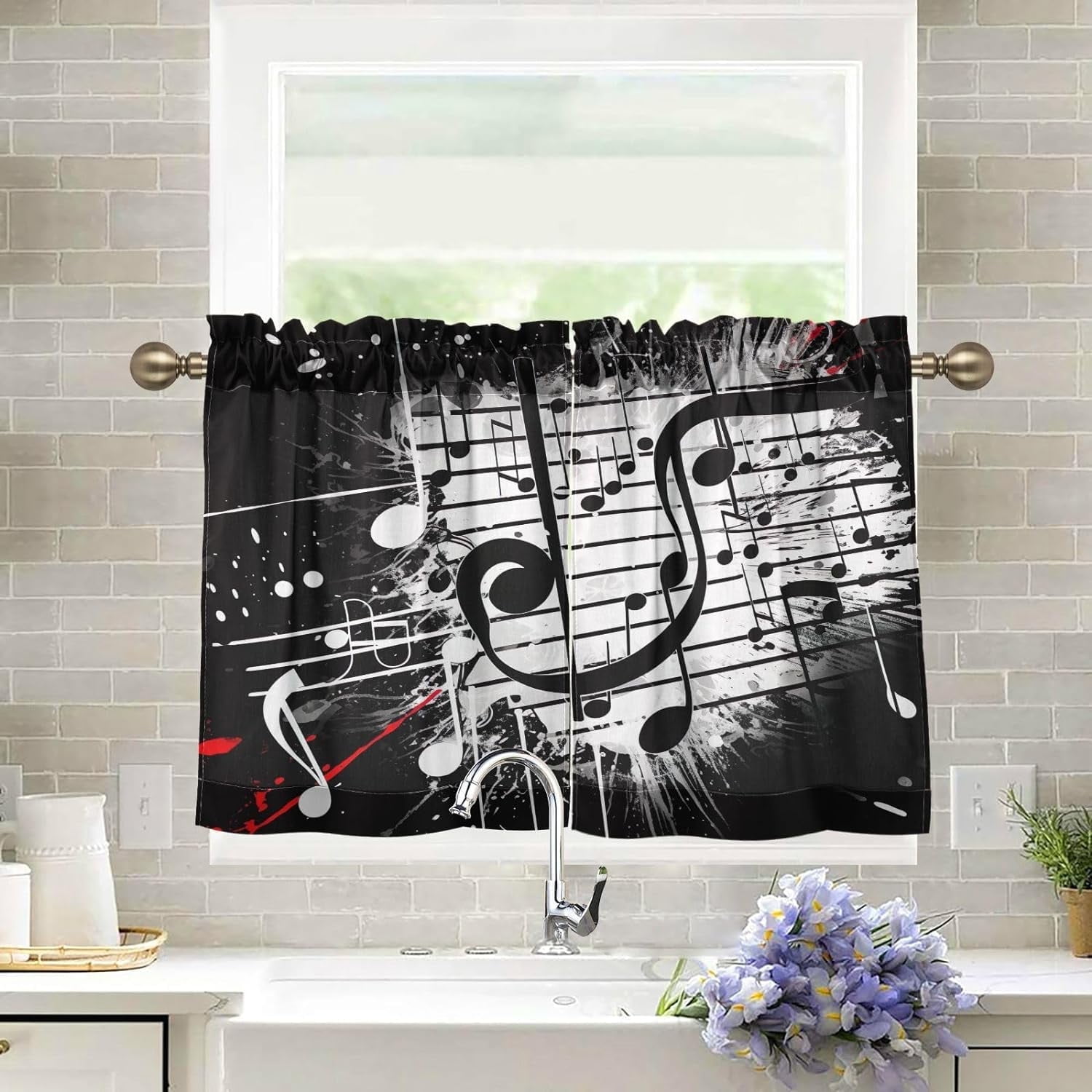 Musical Notes Kitchen Curtains 24 Inch Length Blackout Thermal ...