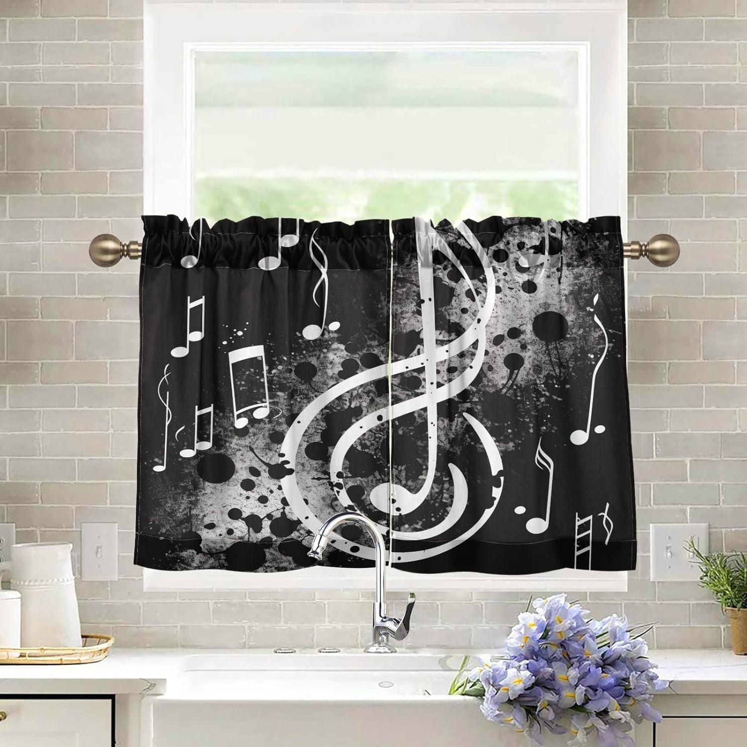 Musical Notes Kitchen Curtains 24 Inch Length Blackout Thermal ...