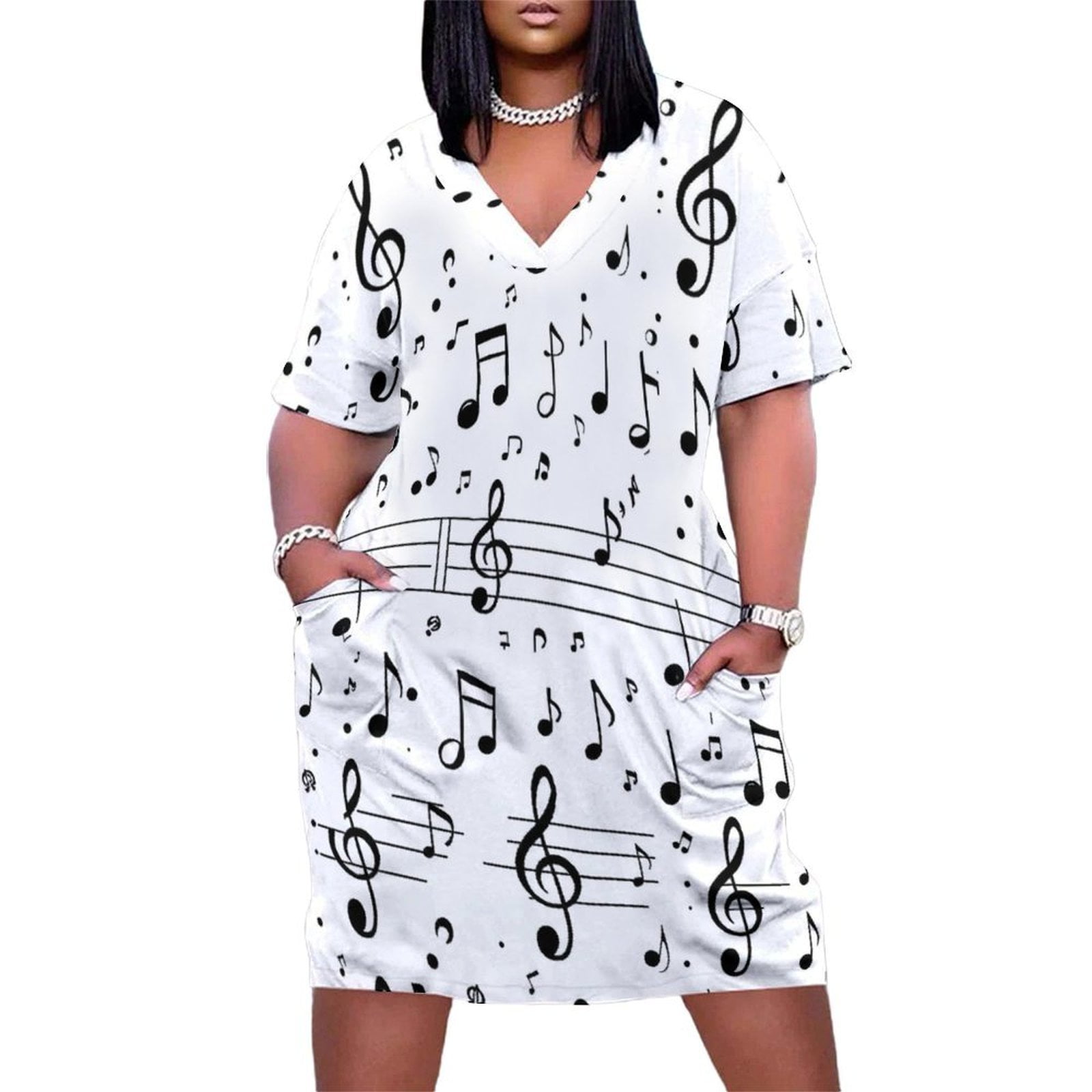 Musical Notes Pattern Loose Pocket Dress Party Dresses for Women ...