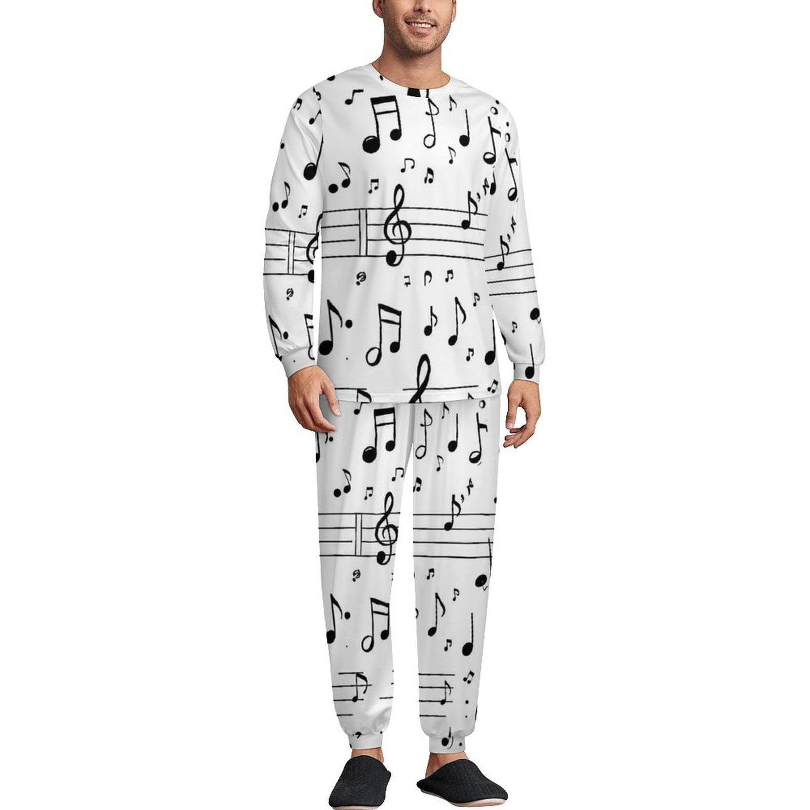 Musical Notes Pattern Pajamas Mens Warm Sleepwear Autumn Long Sleeve 2 ...