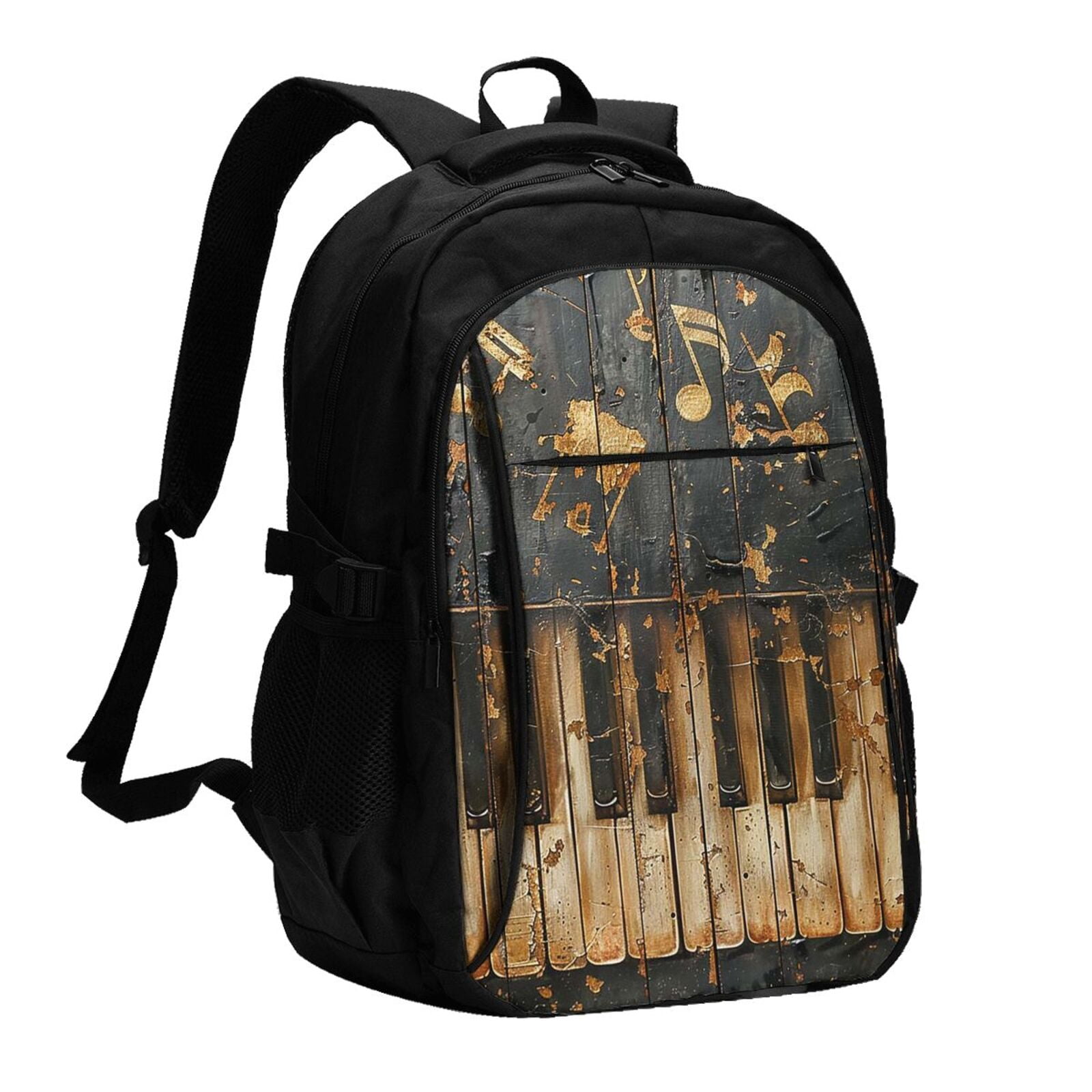 Musical Notes Piano Vintage Golden Laptop Backpack with USB Charging ...