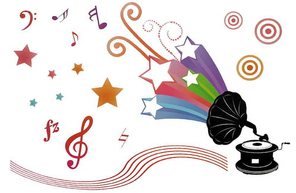 Musical Notes Record Player Style Easy Peel and Stick DIY Wall Decal ...
