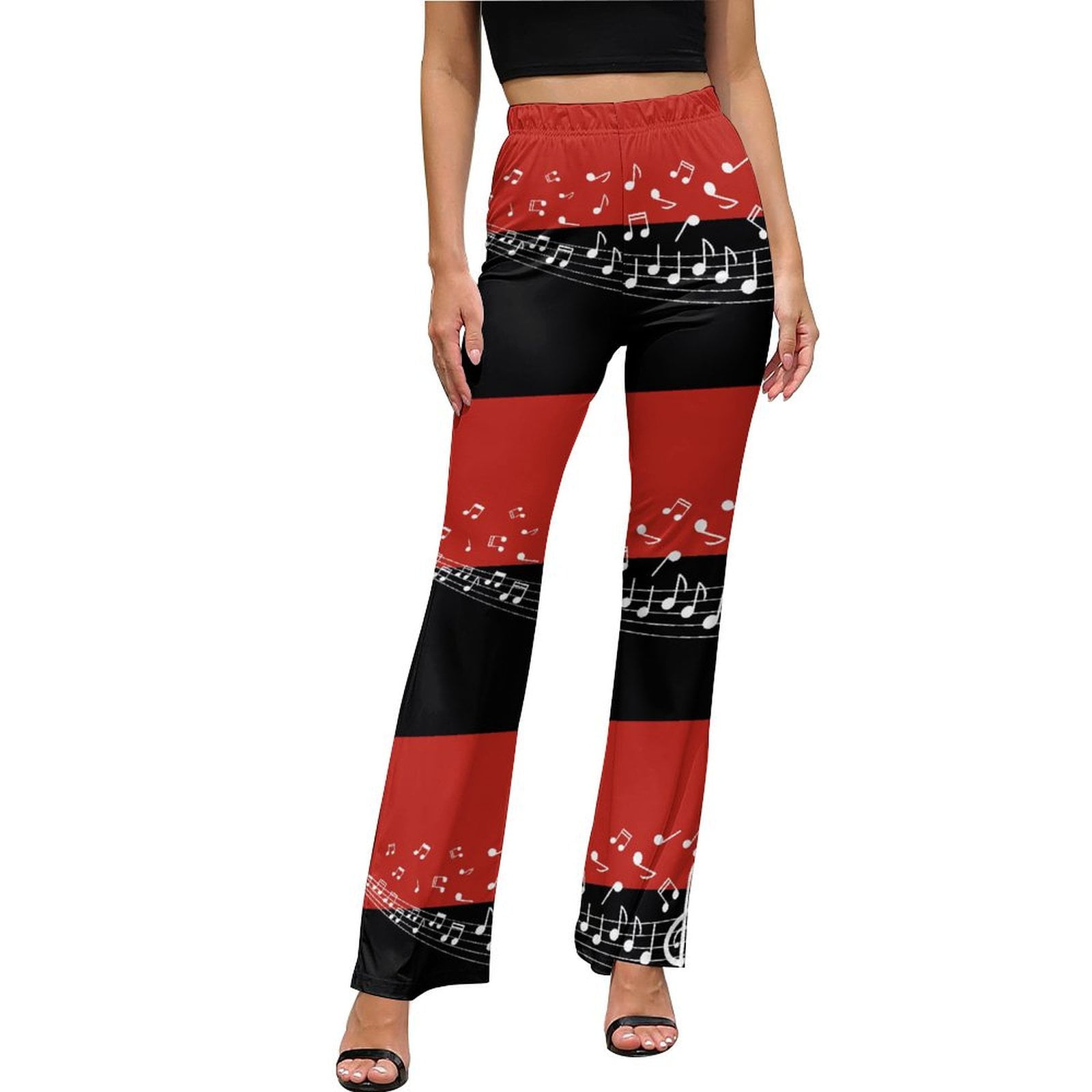 Musical Notes Red And Black Background High Waisted Casual Flared ...