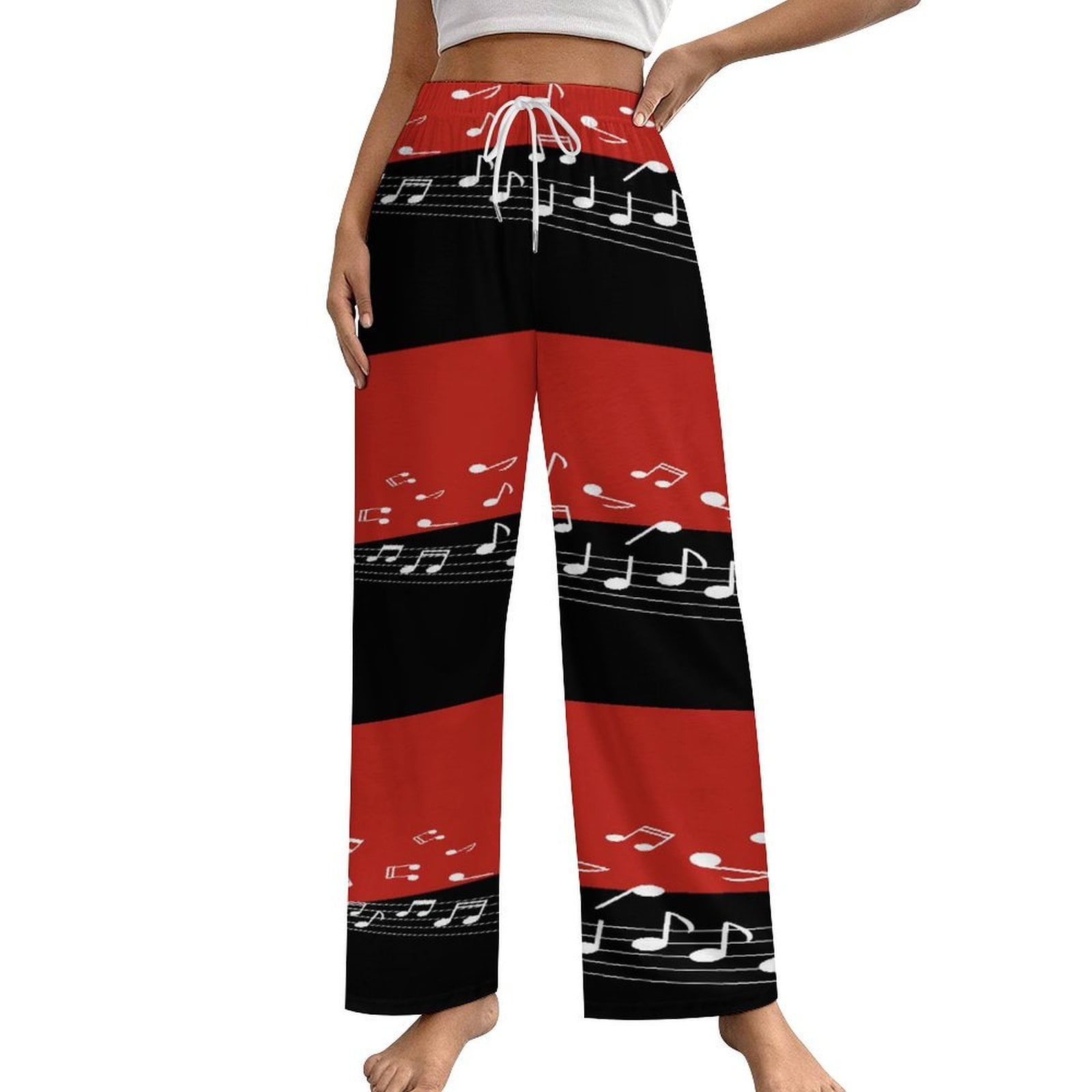 Musical Notes Red And Black Background Women's Pajamas Pajama Pants ...