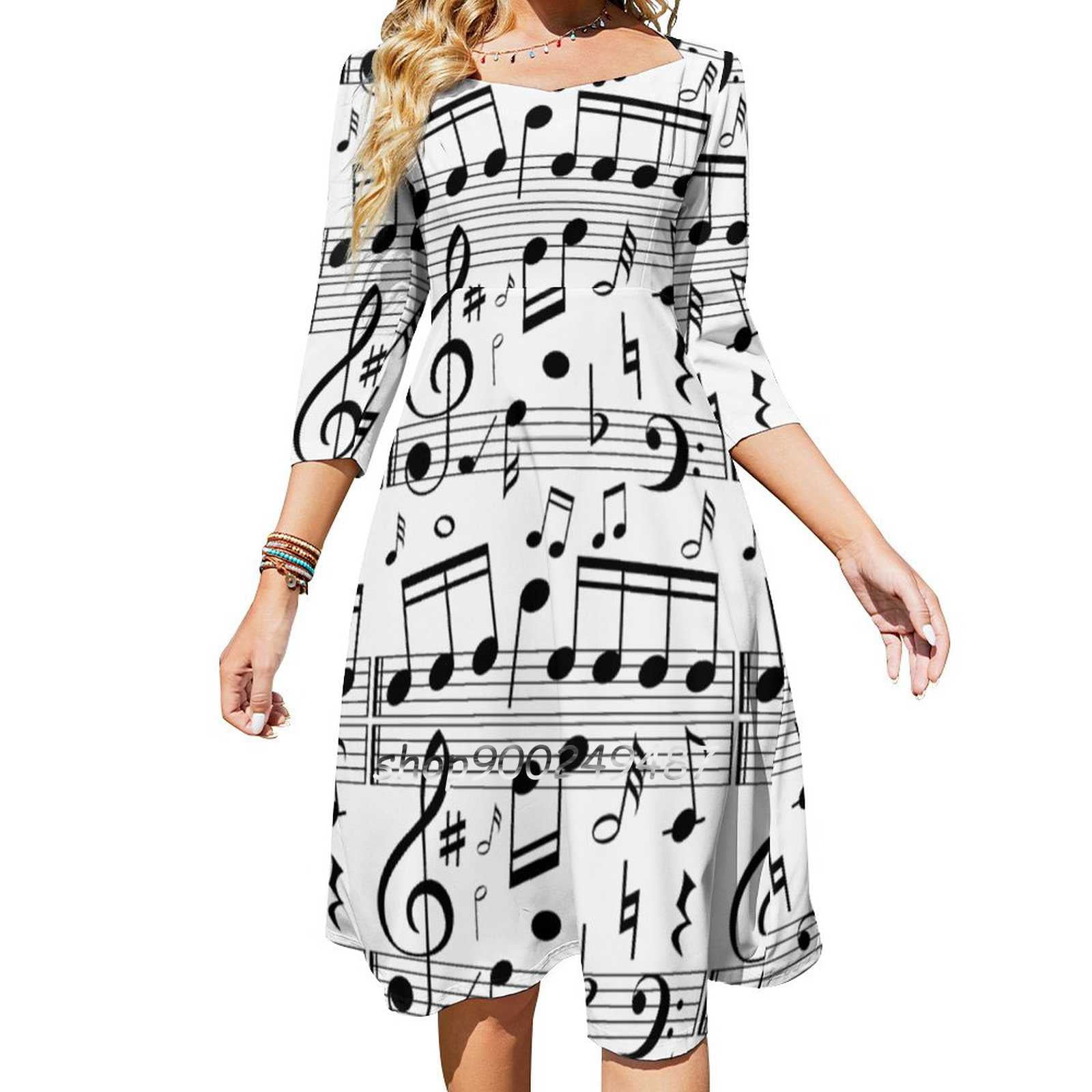 Musical Notes Square Neck Dress Sweet Summer Dress Women Elegant Halter ...