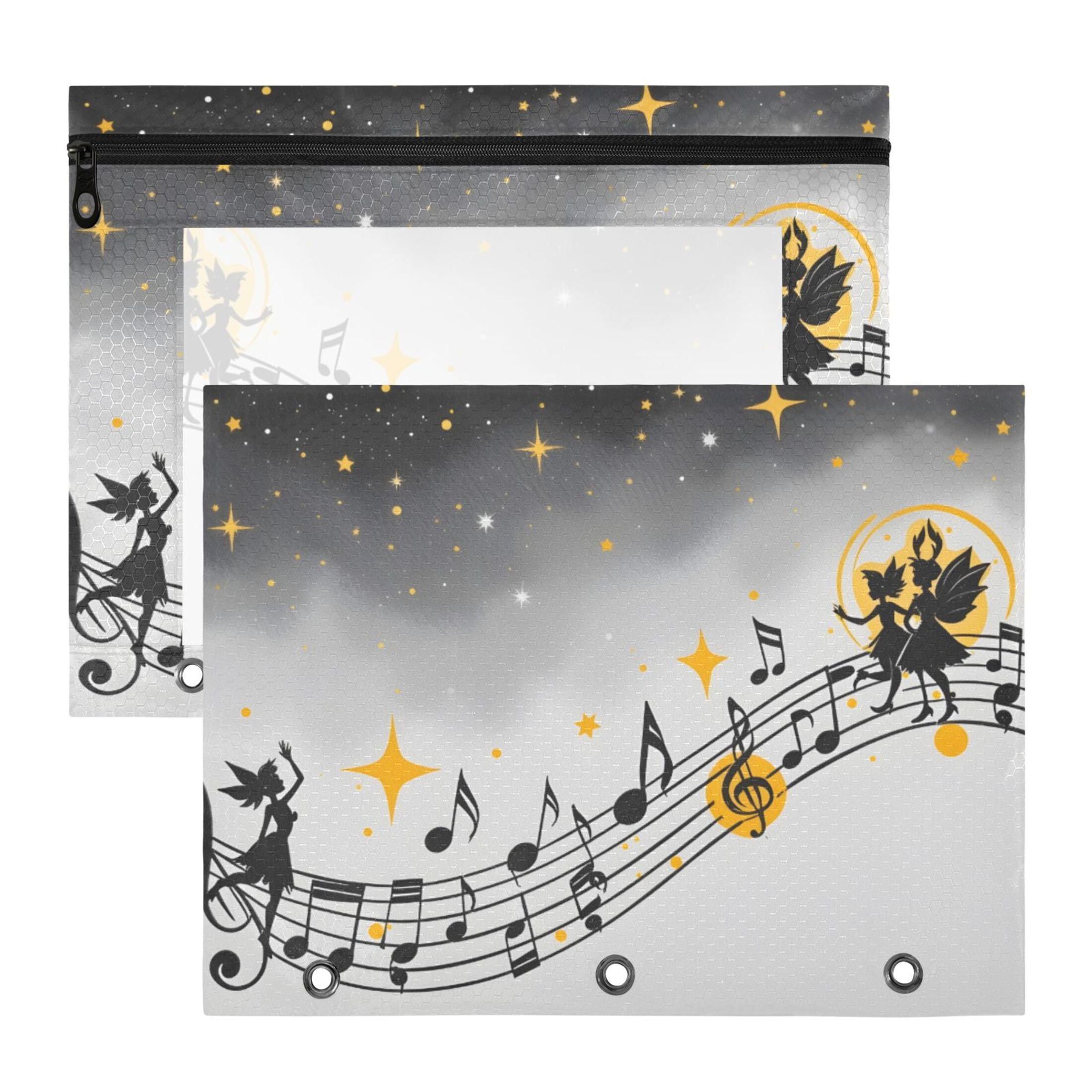 Musical Notes Stars Fairies on Stave 3-Ring Binder Pouches A4 Size ...