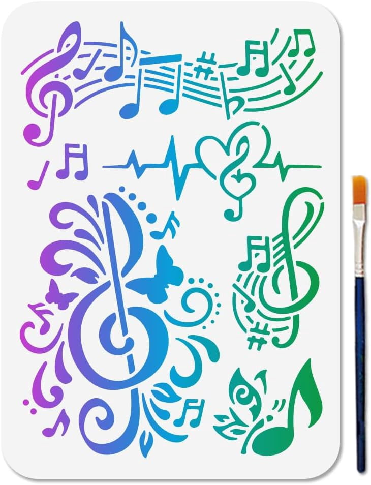 Musical Notes Stencil Floral Note Stencil 11.7×8.3inch with Paint Brush ...