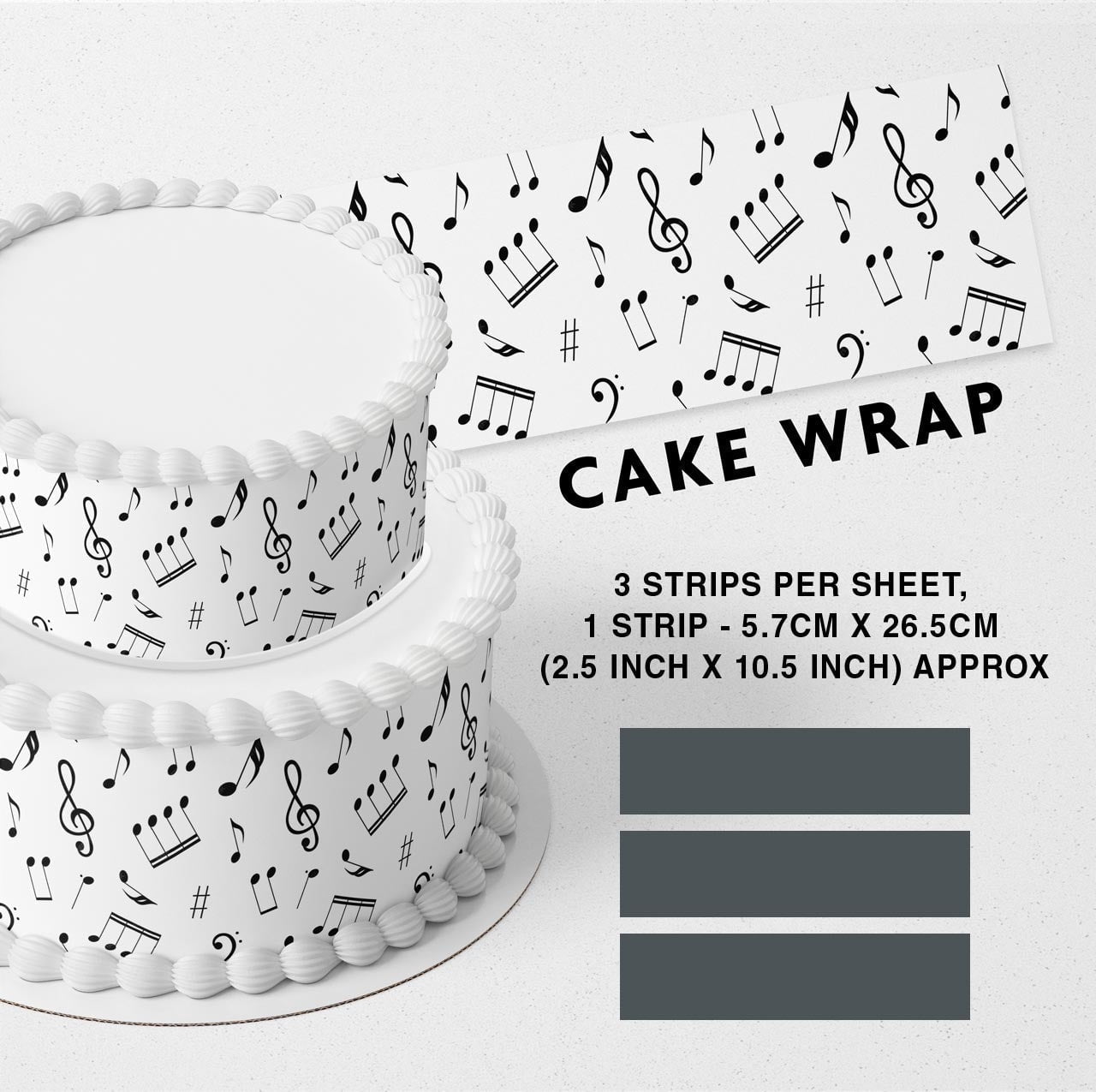 Musical Notes Strips Edible Icing Printed Cake Wrap Strips Topper ...